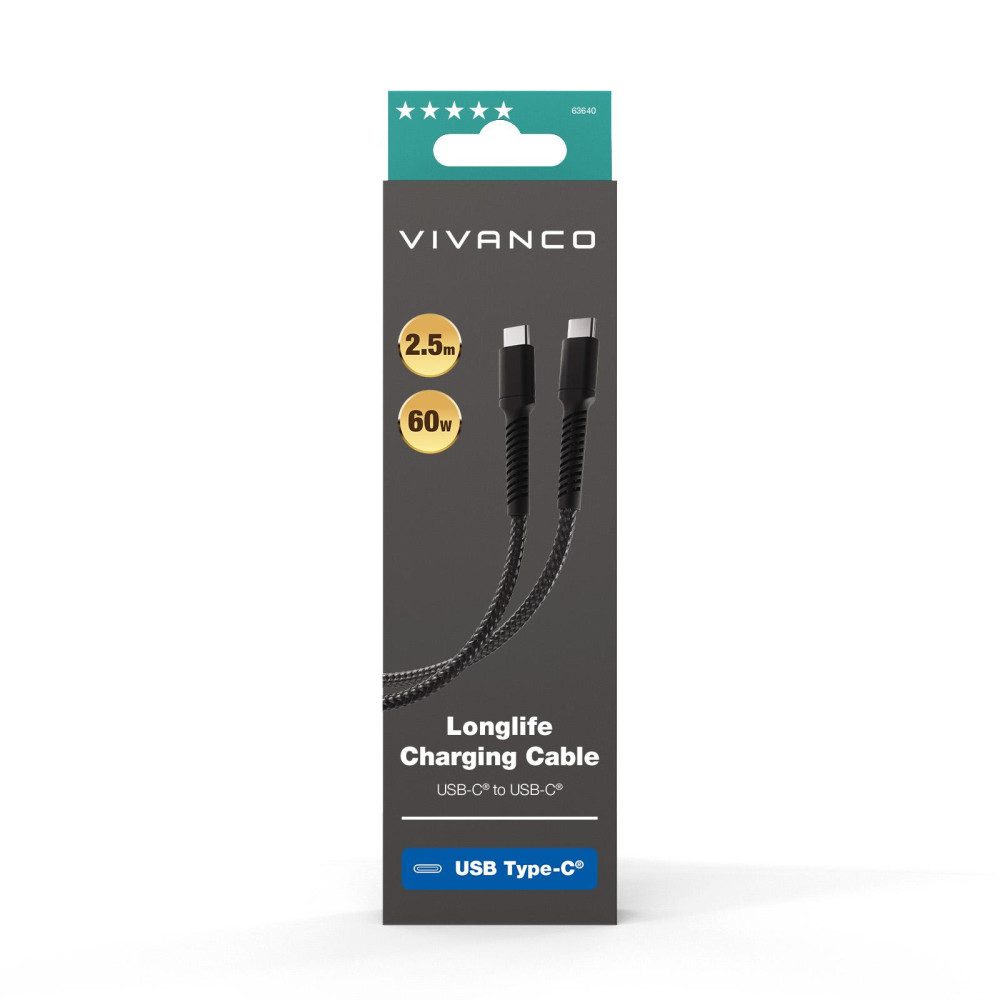 Vivanco LongLife Charging Cable 60W, USB Type-C™ Ladekabel (63640) USB ...