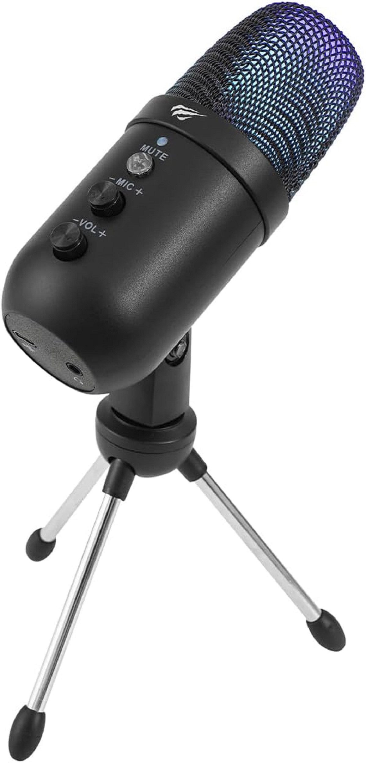 Havit Mikrofon GK56 (Einzelgerät), RGB-Mikrofon mit Stummschaltung & 360° Schwanenhals für Streaming