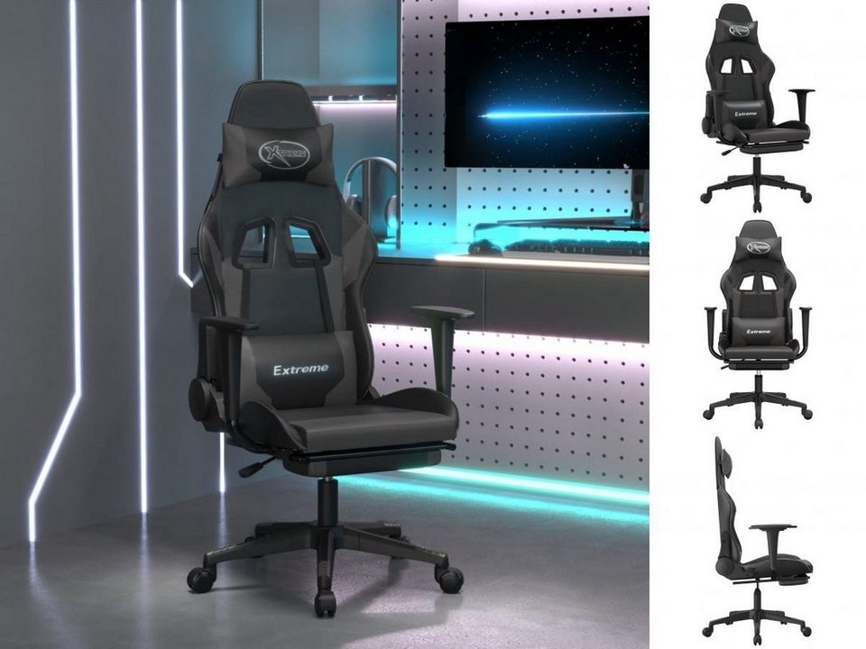 Vidaxl Bürostuhl Gaming Stuhl Mit Fußstütze Schwarz Und Grau Kunstleder