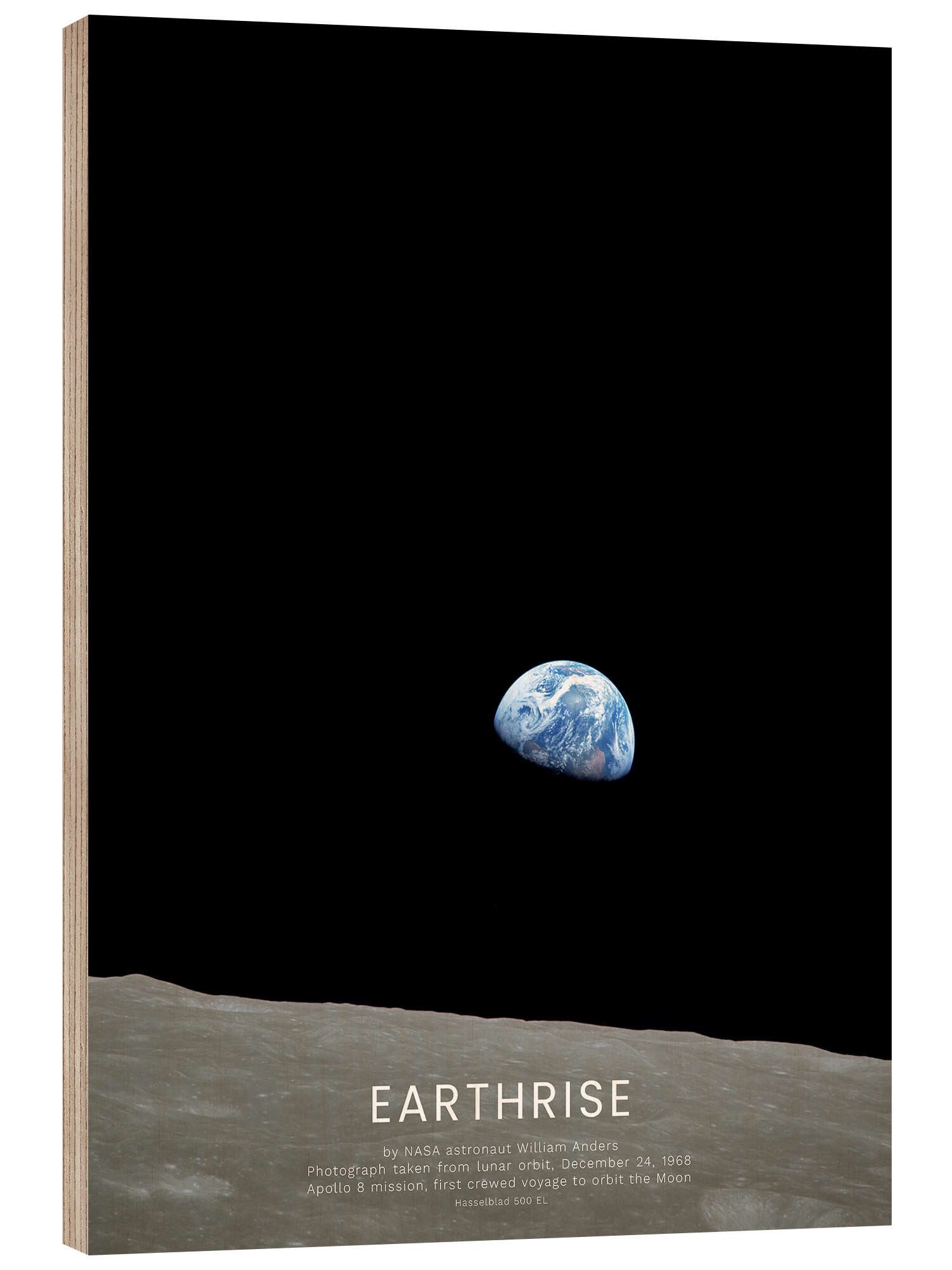 Posterlounge Holzbild NASA, Earthrise - Apollo 8, Klassenzimmer Fotografie