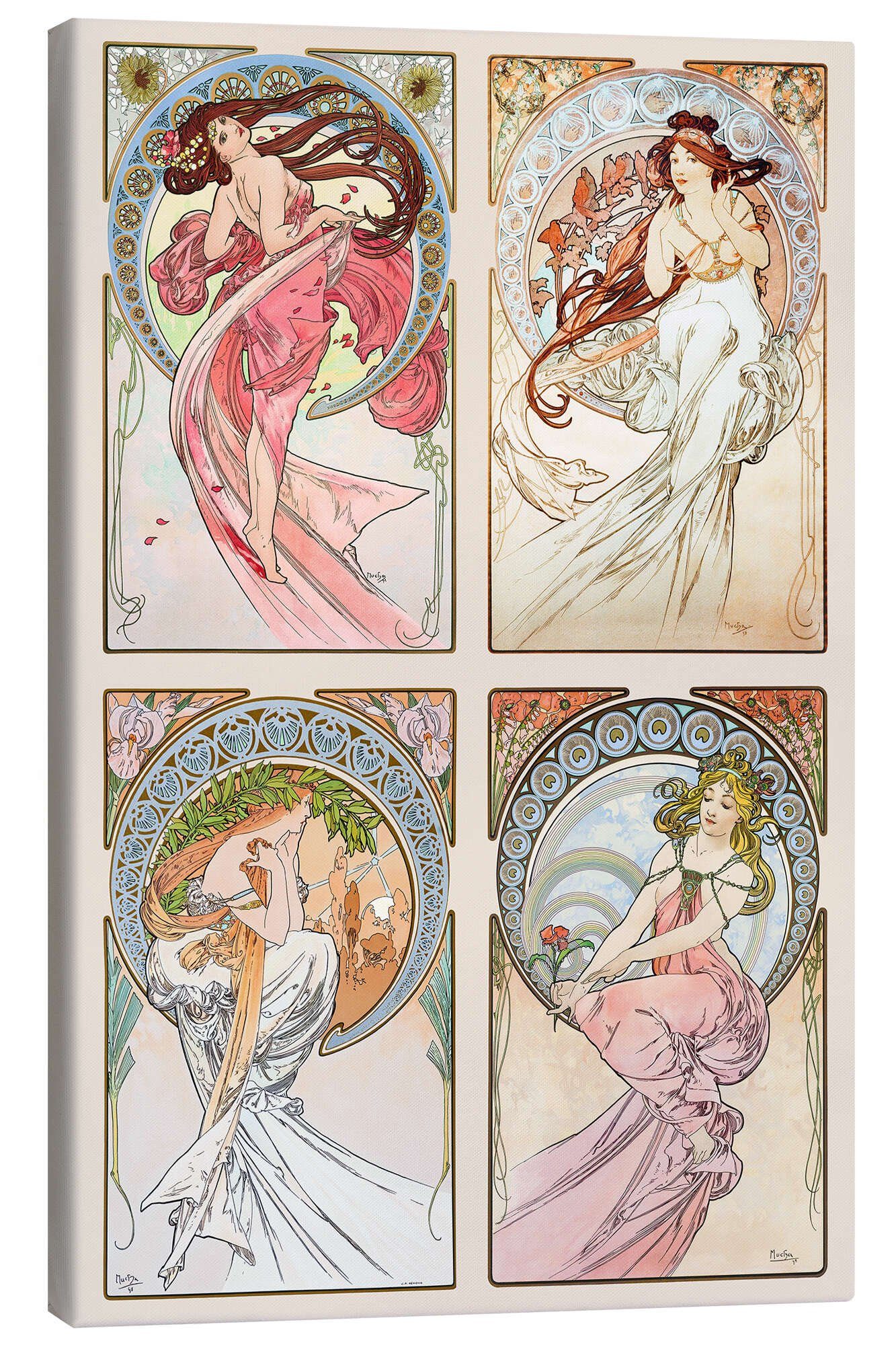 Posterlounge Leinwandbild Alfons Mucha Die Vier Künste Collage