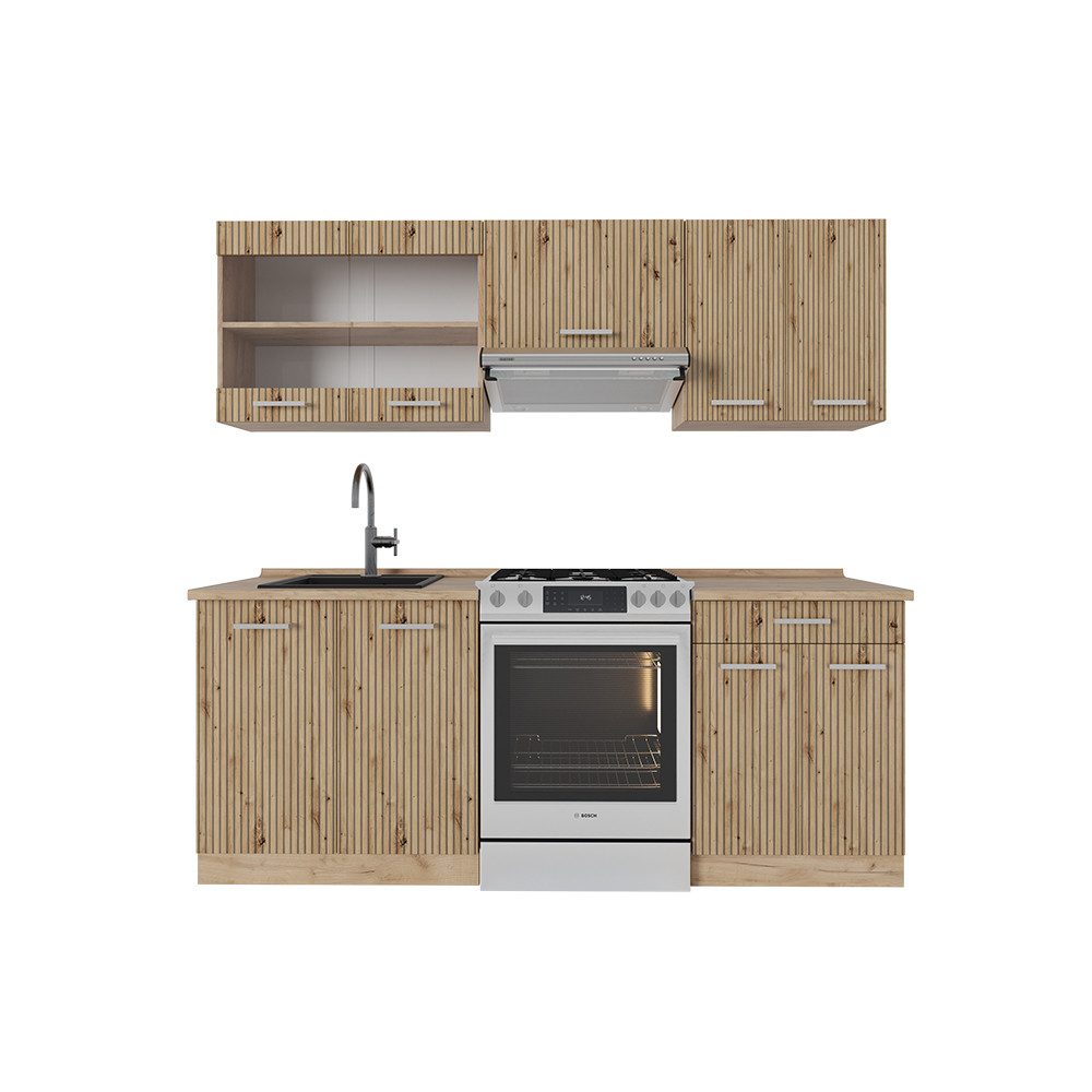 Vicco Küchenzeile R-Line, Sonoma/Goldkraft Eiche, 200 cm ohne Arbeitsplatte