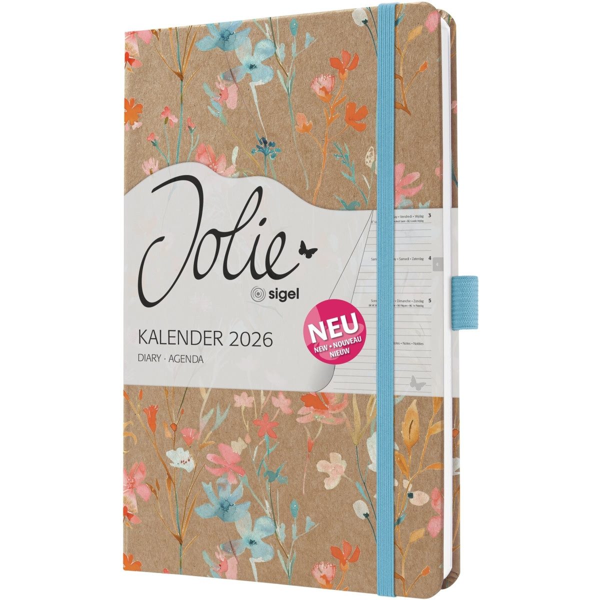 Sigel Taschenkalender Wochenkalender Jolie ca. A5 Hardcover Blue Floral Serenity 2026