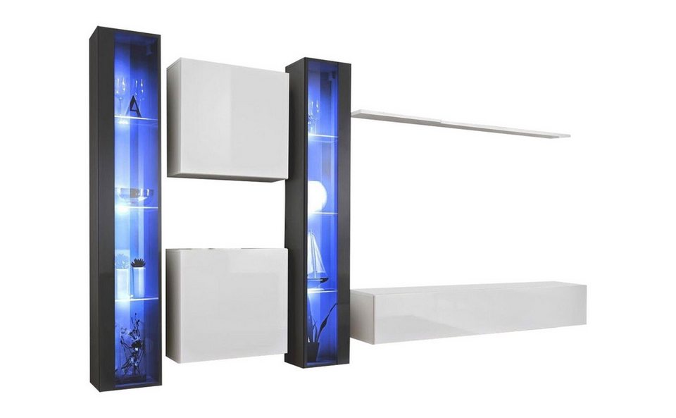 Jvmoebel Wohnwand Wohnwand Komplett Set 6tlg Hänge Vitrine