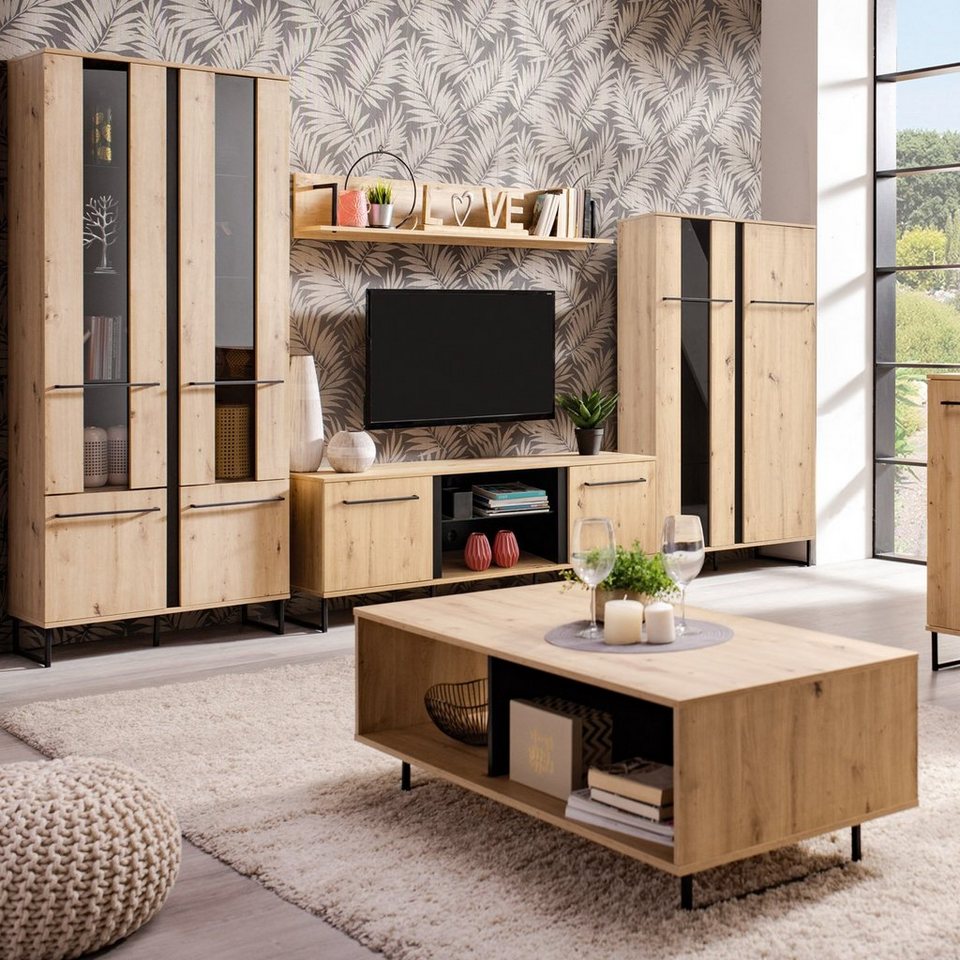 Homestyle4u Kommode Highboard Vitrine Wohnzimmerschrank Schrank Holz