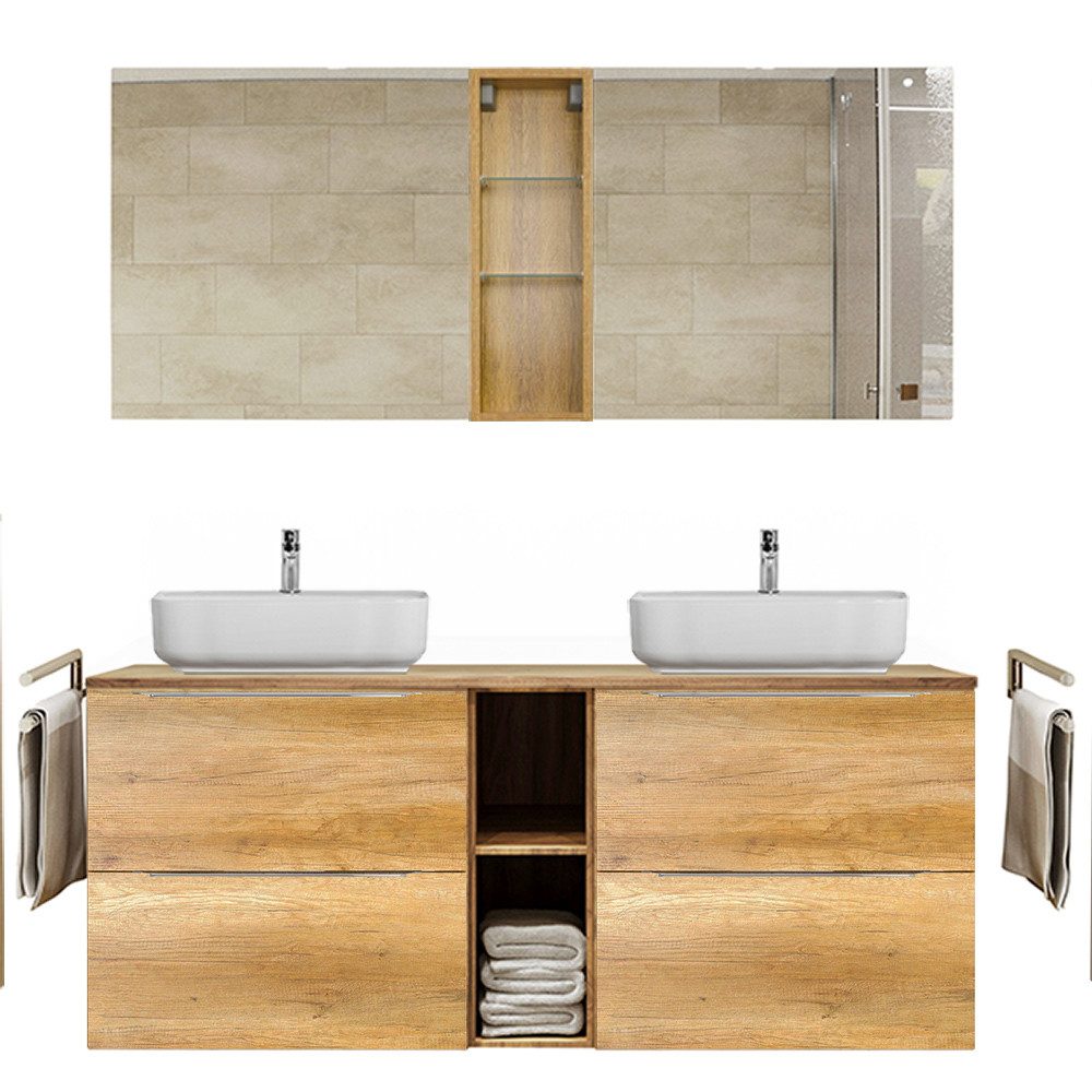 Lomadox Badmöbel Set Amarillo 147 Oak Spar Set 2 St