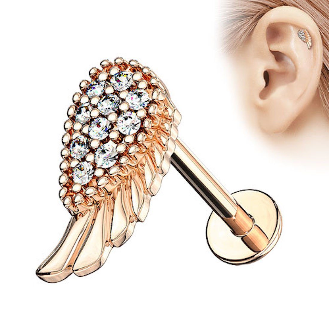 Taffstyle Piercing-Set Ohr Tragus Knorpel Labret Kristall Engelsflügel ...