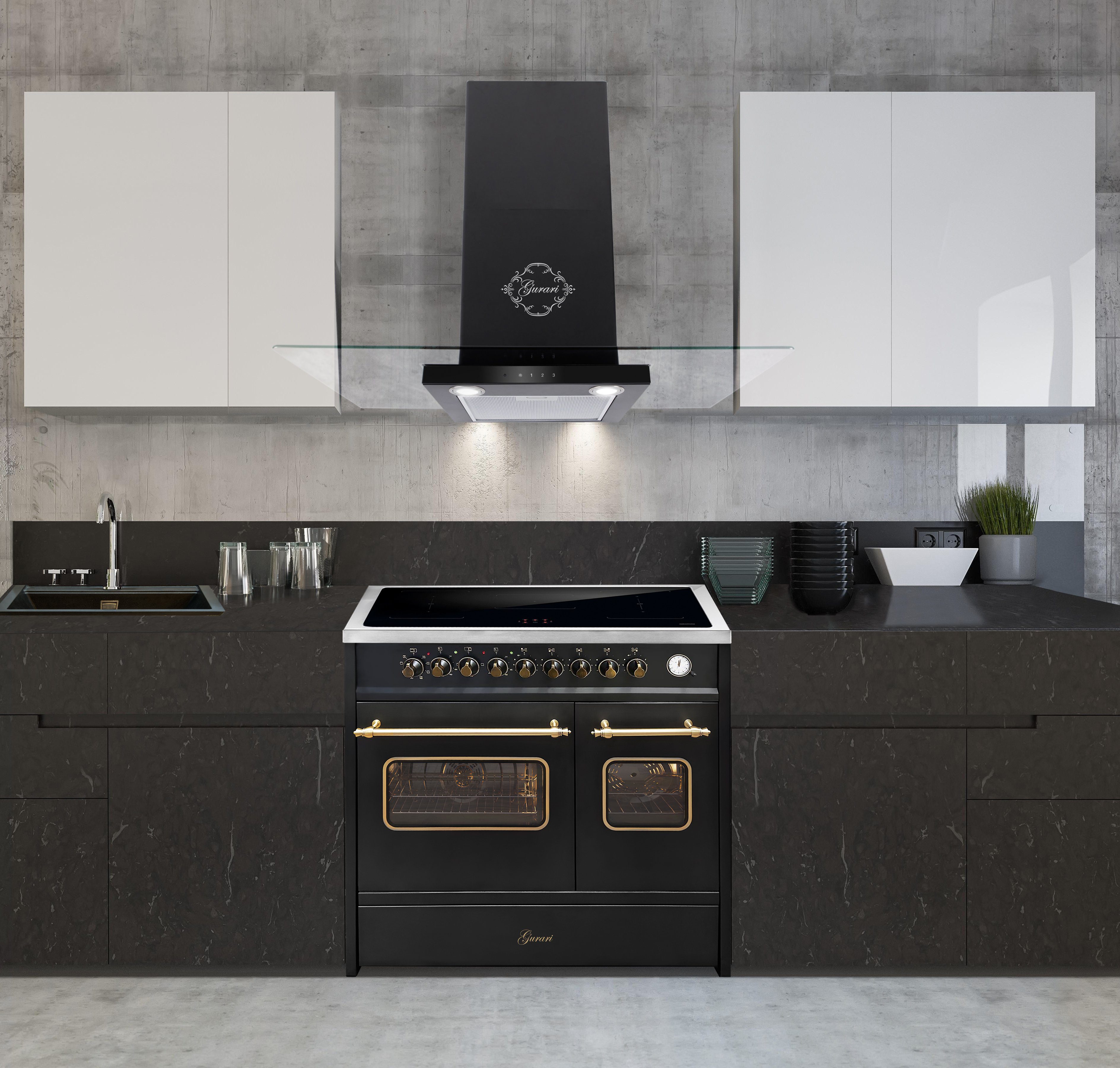 GURARI Induktions-Standherd E 913 DF RU BL+GCH T 466 90 BL PRIME, Retro Elektro Standherd 90 cm ...