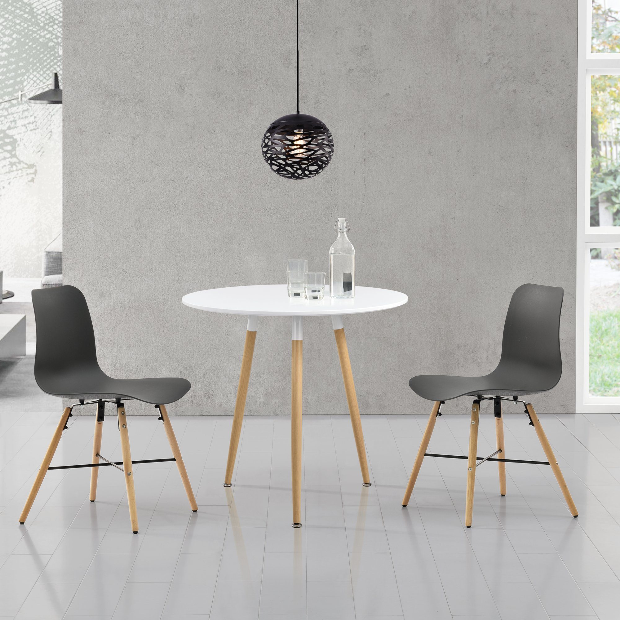 en.casa Essgruppe, (Set, 3-tlg), »Charleroi« Küchentisch rund Ø80cm mit ...