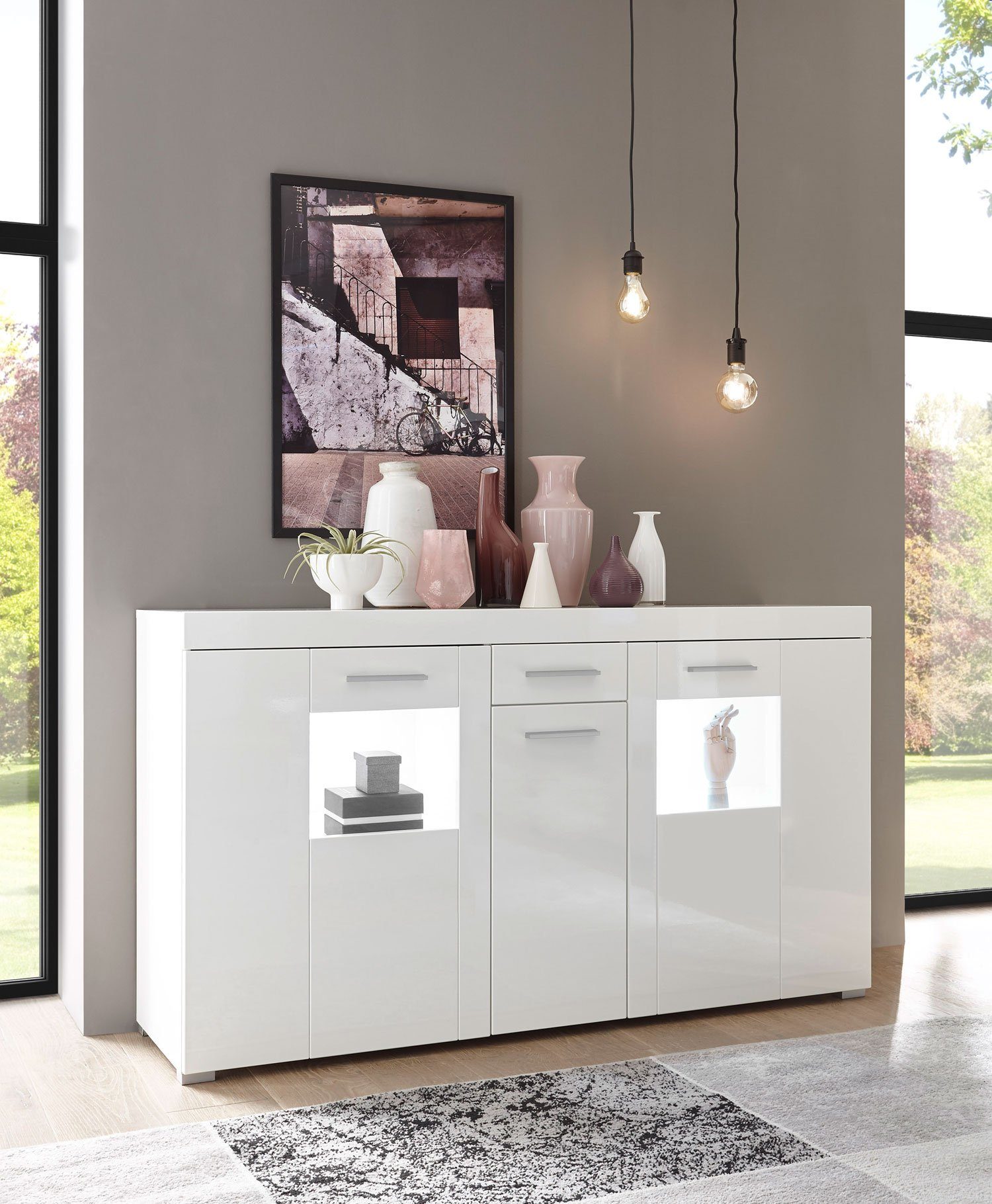 Feldmann-Wohnen Sideboard Corado (1 St), 144cm weiß Front MDF Hochglanz