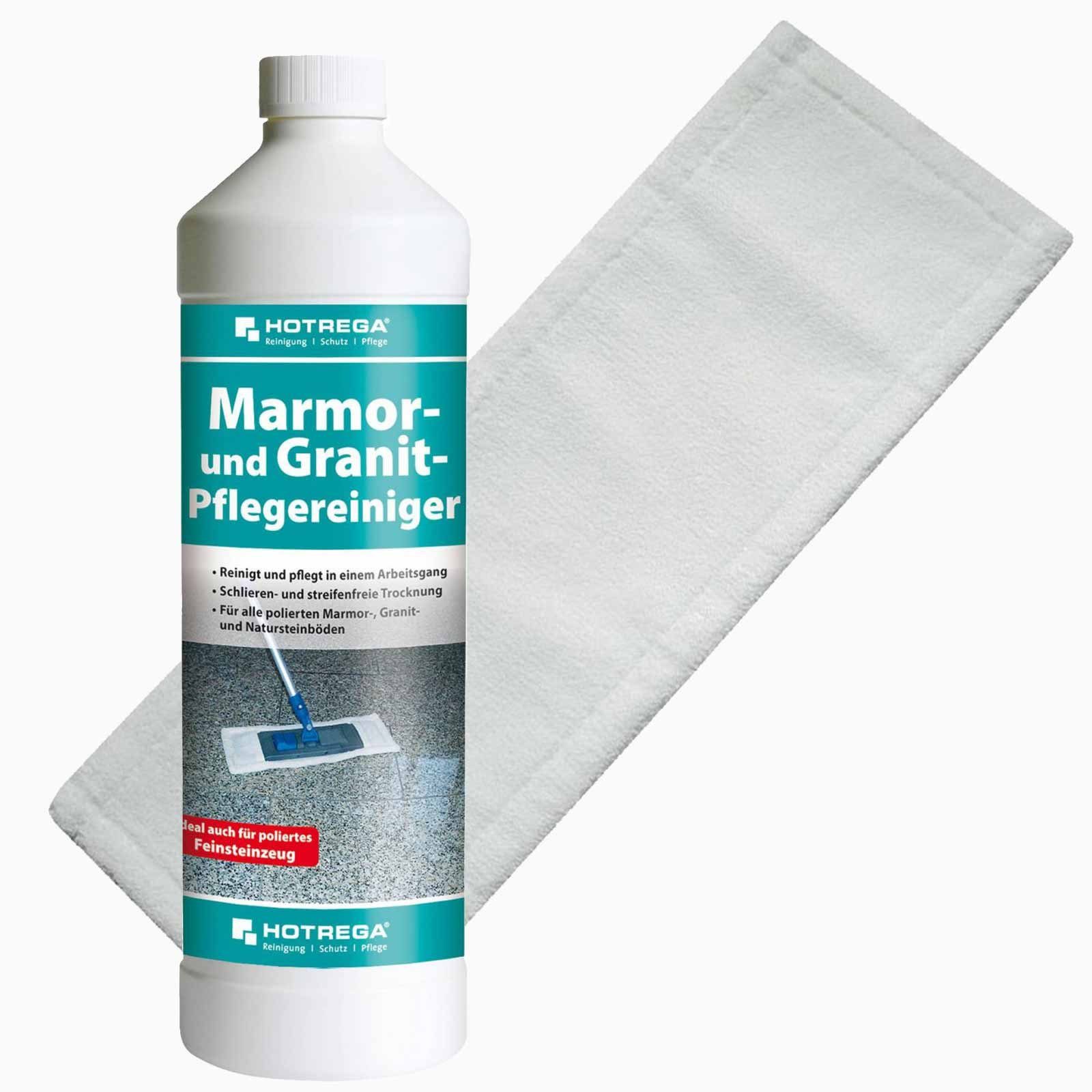 HOTREGA® Marmor Granit Naturstein Pflege 1L Konzentrat inkl Microfasermopp Pflegeset