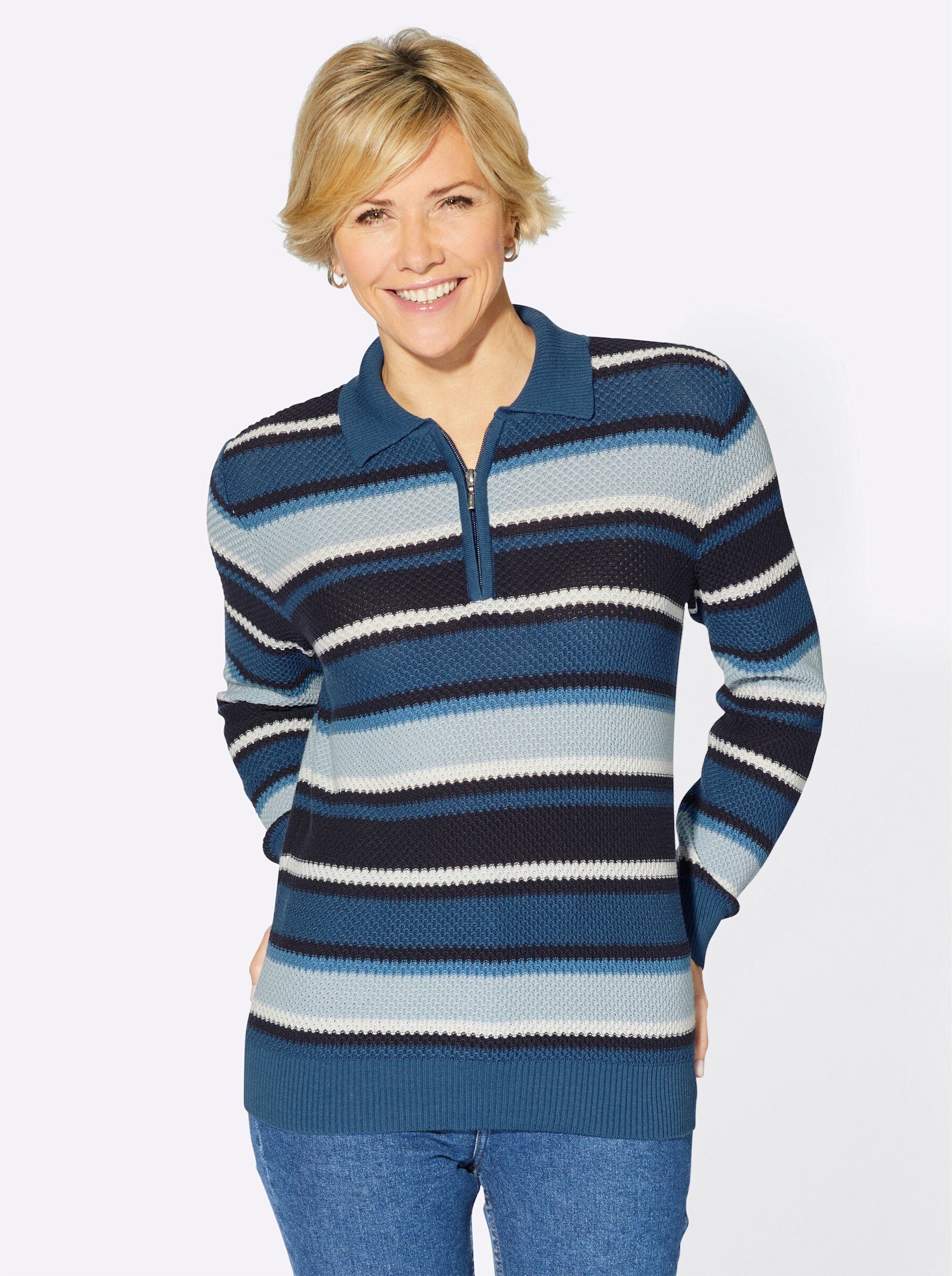Witt Strickpullover Polopullover Aufwendiges Strickmuster