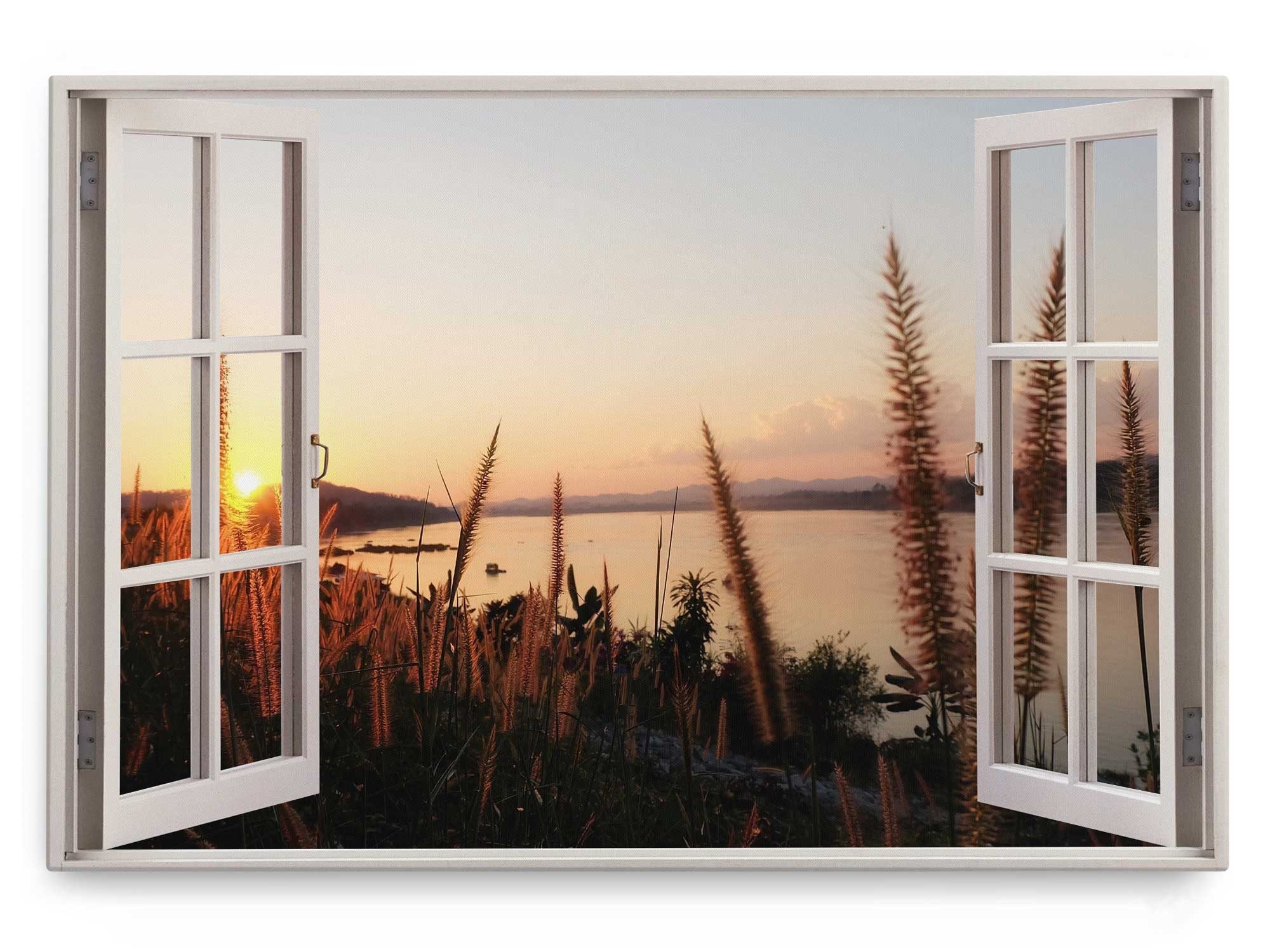 Sinus Art Leinwandbild Wandbild 120x80cm Fensterbild Natur Meer Sonnenuntergang Abendrot Aben ...