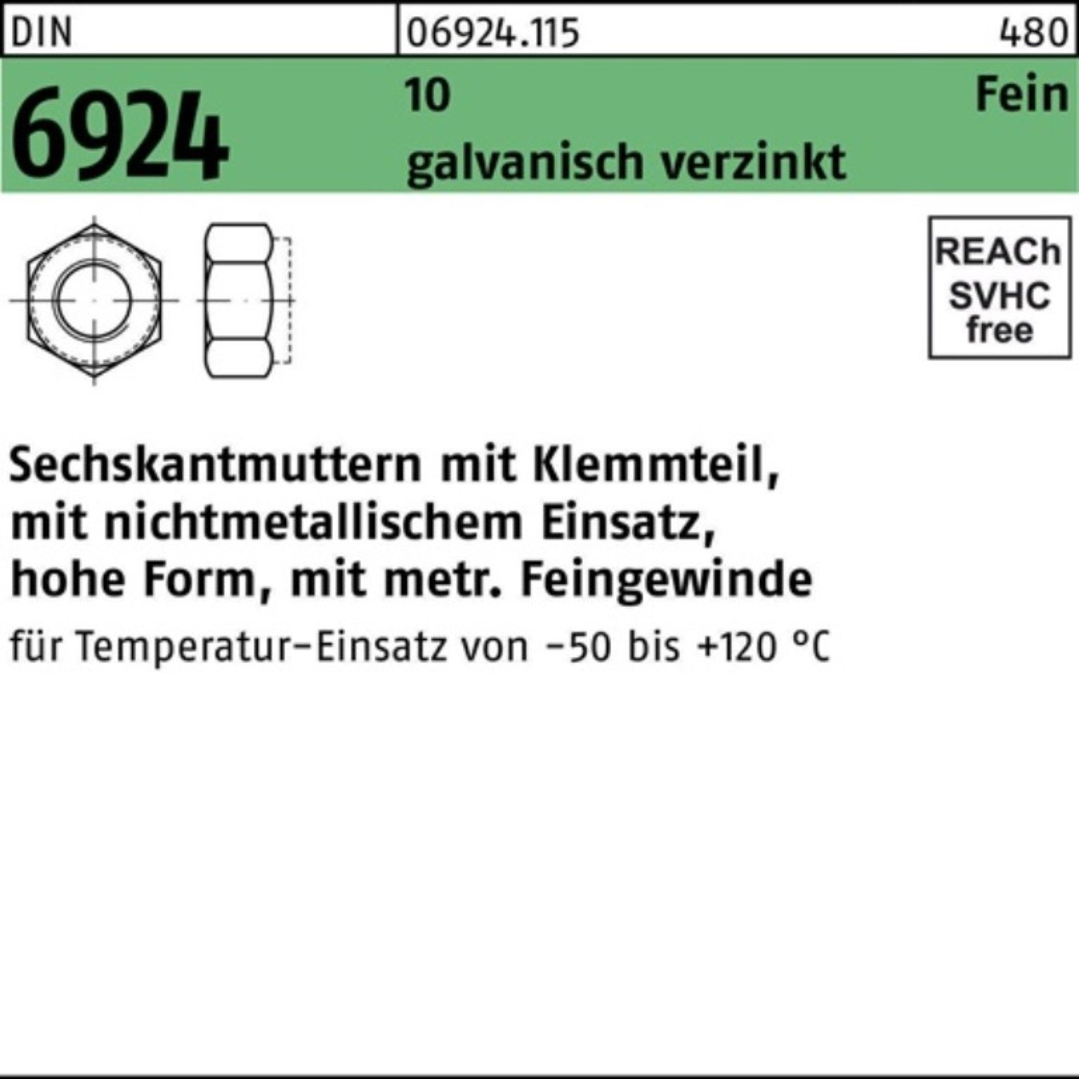 Reyher Muttern 100er Pack Sechskantmutter DIN 6924 Klemmteil M16x 1,5 10 galv.verz. 5