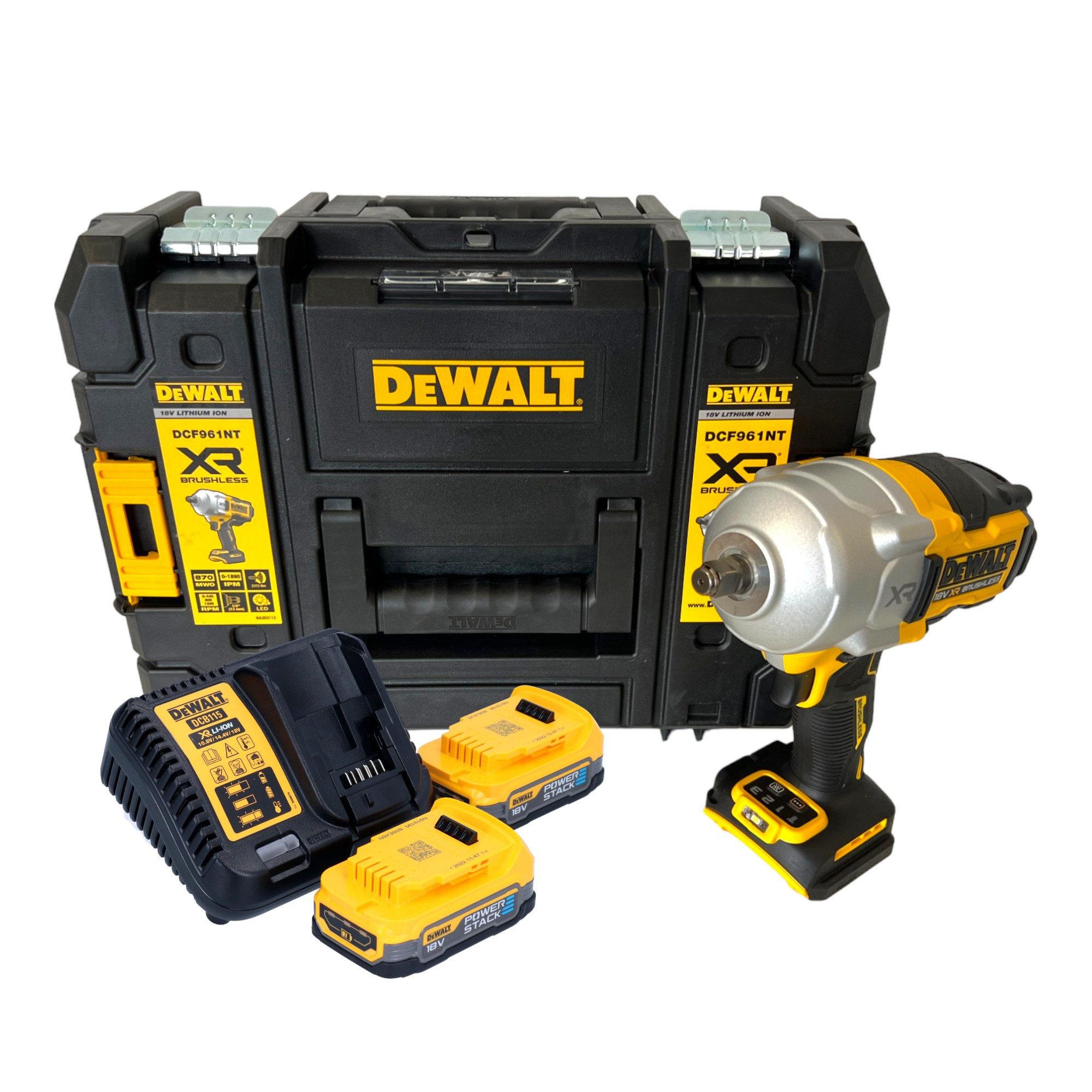 DeWalt Akku-Schlagschrauber DCF 961 E2T 18V 1632Nm 1/2" + 2x Powerstack Akku 18V 1,7Ah + Ladegerät