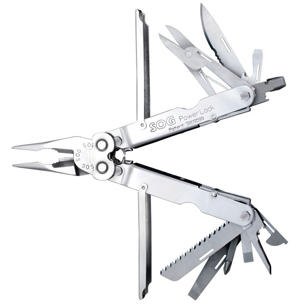 SOG Multitool PowerLock Tool, Spitzzange, Drahtschneider, glatte Klinge ...