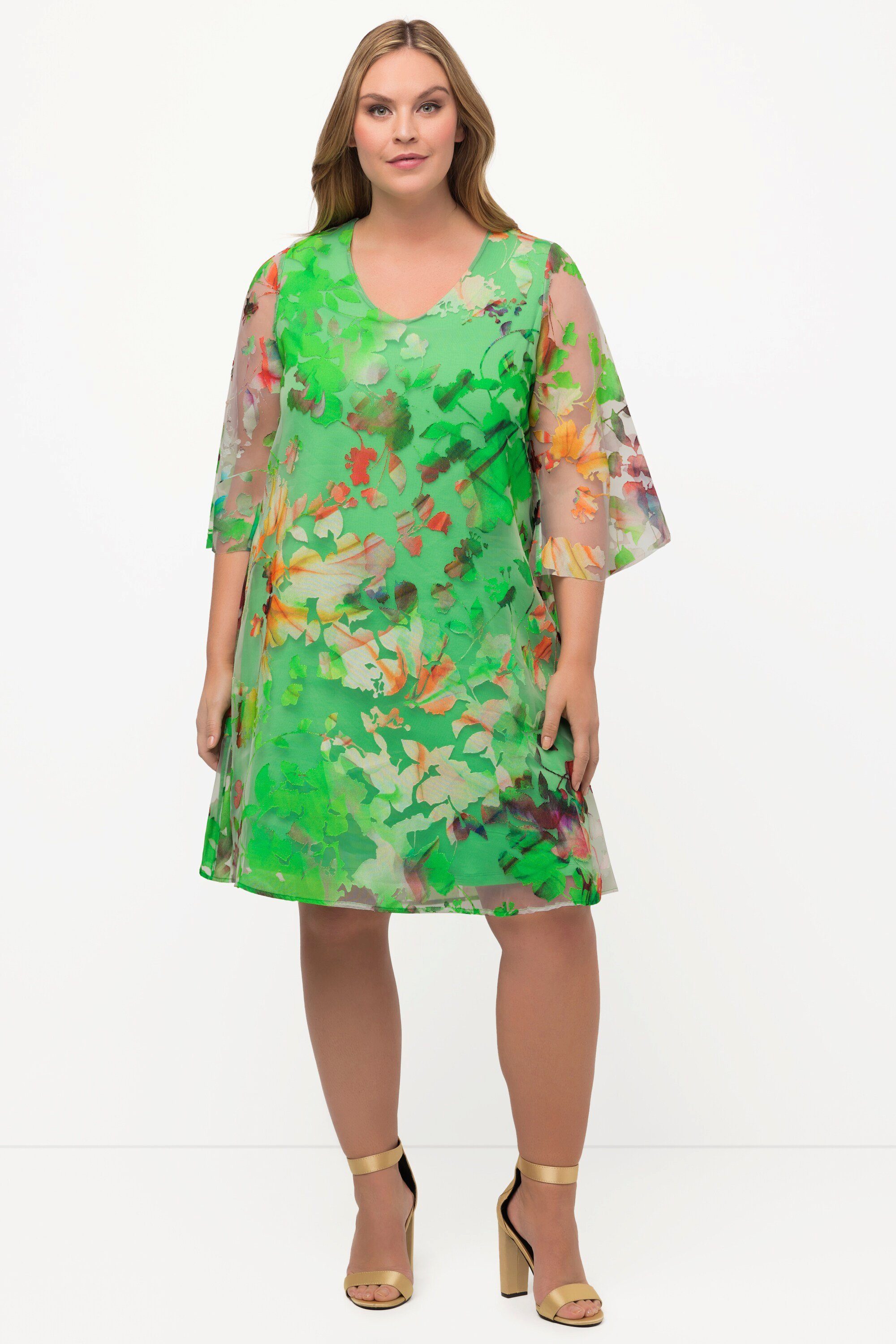 Ulla Popken Abendkleid Midikleid Doppellagig A Line V Ausschnitt 34 Arm