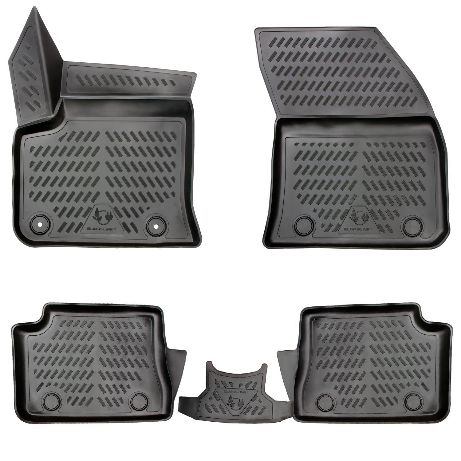 ELMASLINE Auto-Fußmatten Gummi (4 St), für OPEL MOKKA-e (2021-2024) Elektro - 3D Gummimatten mit ...