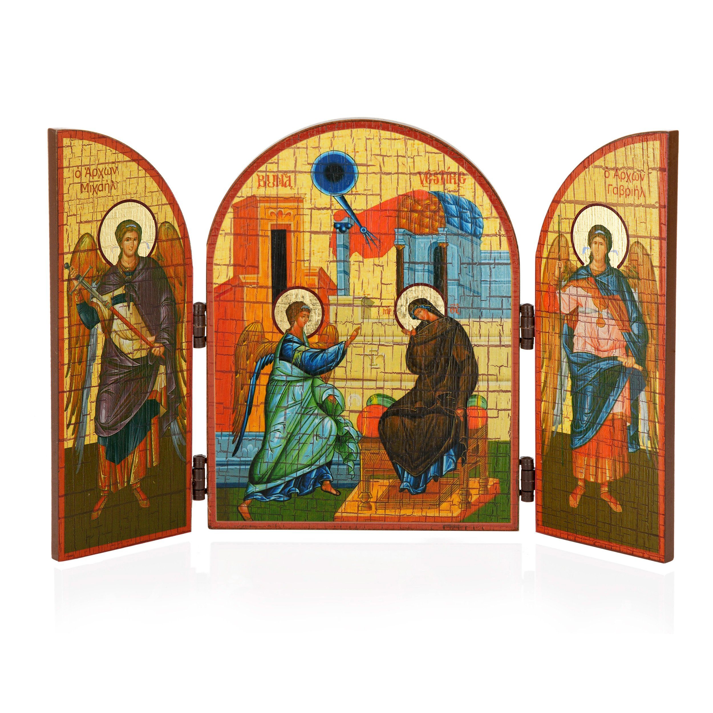 NKlaus Bild Maria Verkündigung Ikone Triptychon MDF-Holz 25x16cm Christlich 13829, Religion