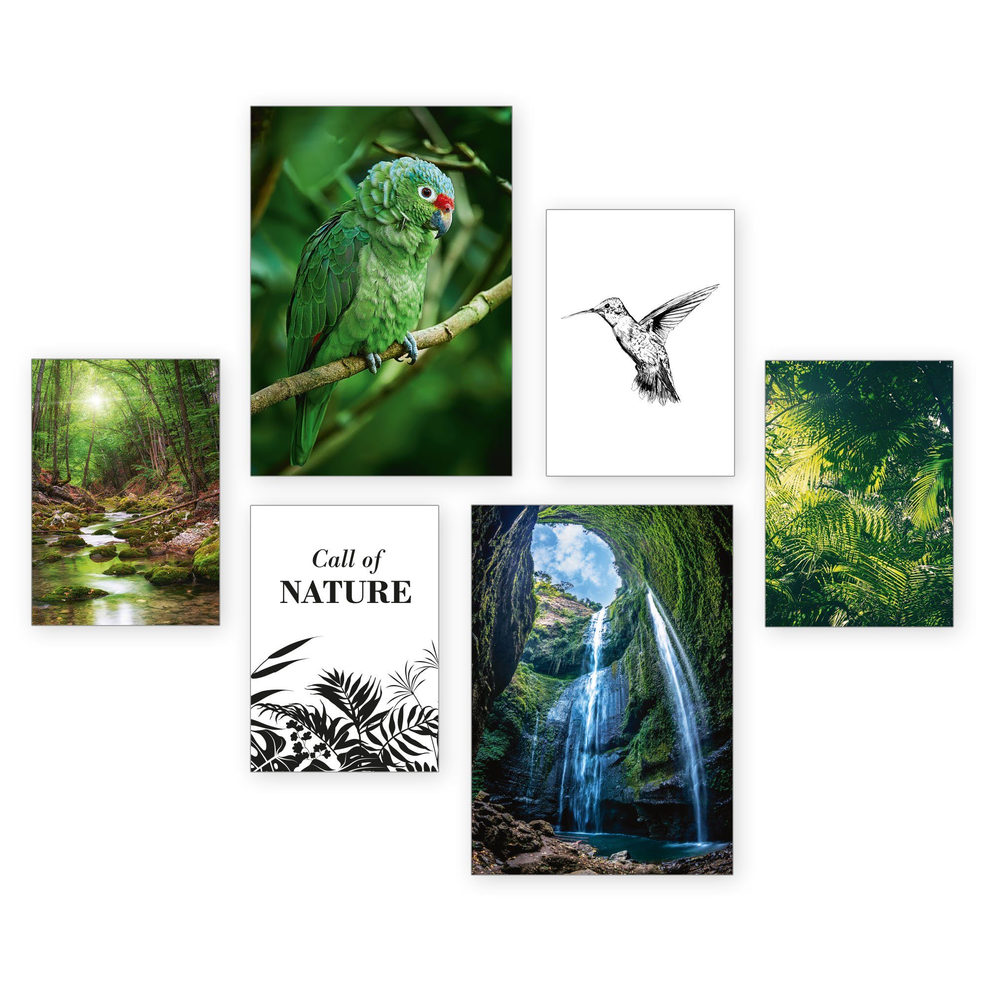 Kreative Feder Poster Natur Dschungel Wald Bäume Wasserfall