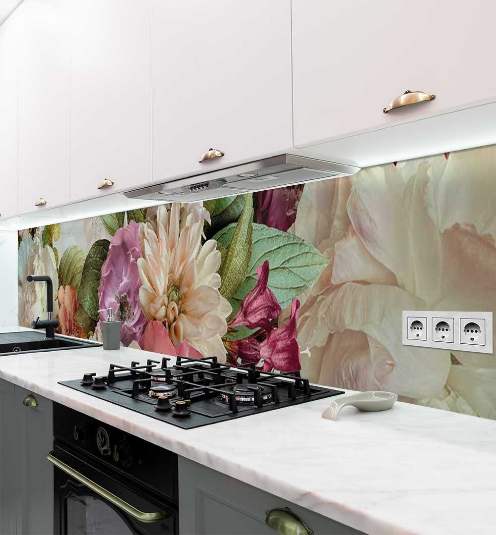 Mymaxxi Dekorationsfolie Küchenrückwand Farbenfroher Blumenstrauß Hell