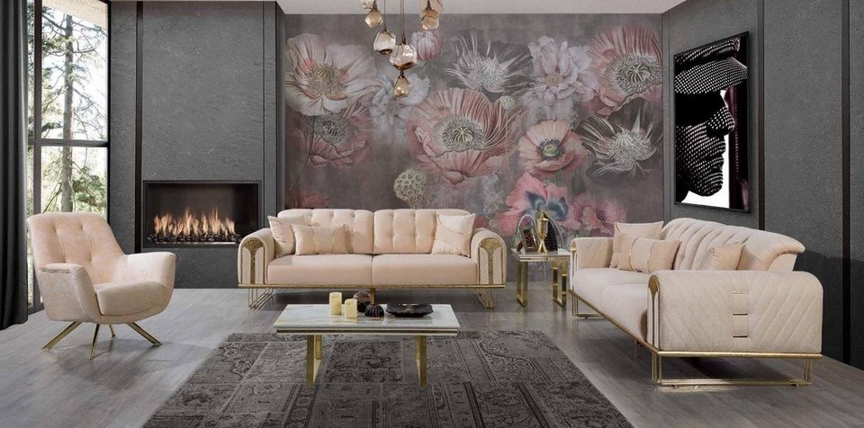 Jvmoebel Wohnzimmer Set Moderne Beige Wohnzimmer Sofagarnitur X2 3