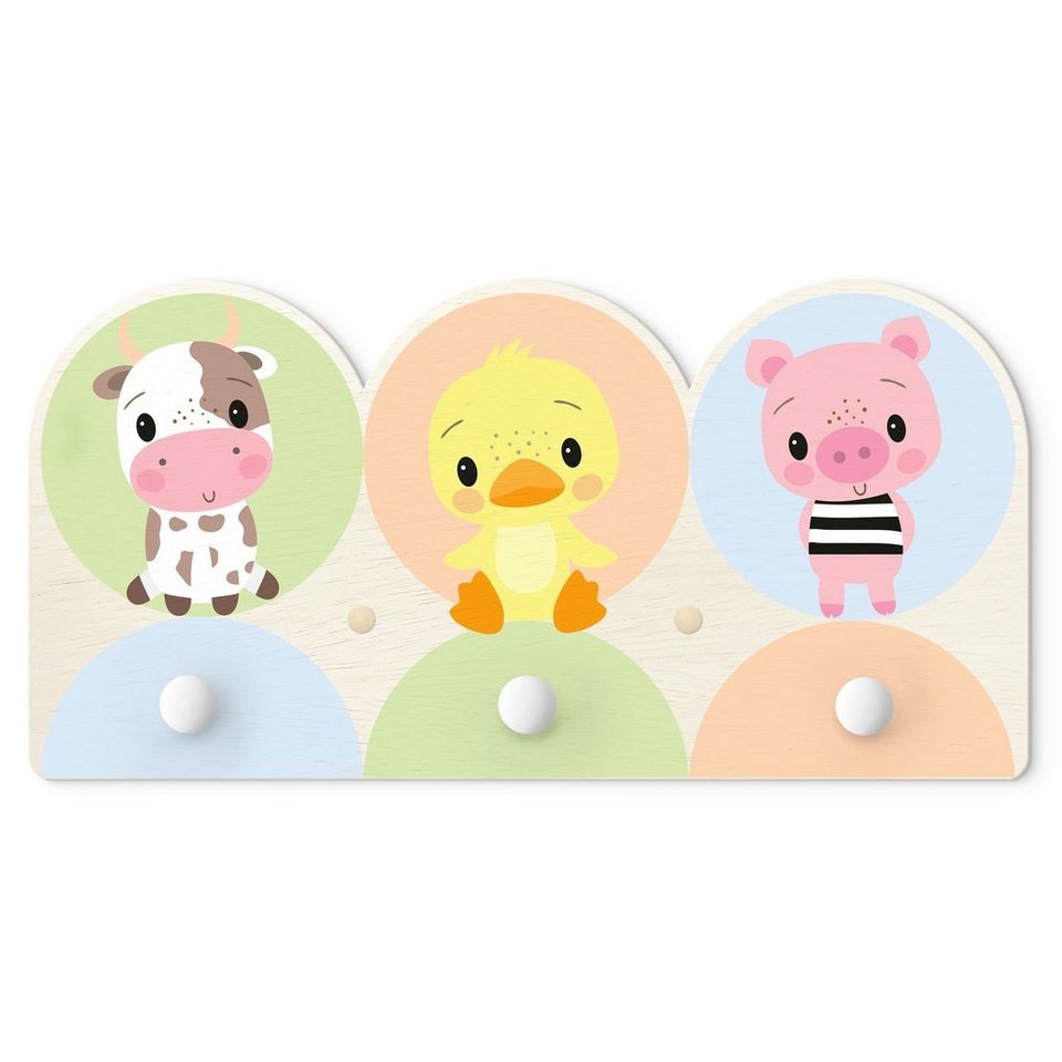 Bilderdepot24 Garderobenpaneel Pastell Muster Tiere Kuh Küken Schwein