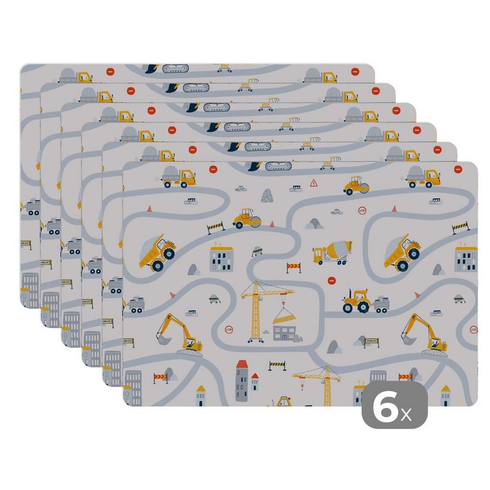 Platzset Kinder Baustelle Kran Traktor Muster Muchowow 6 St