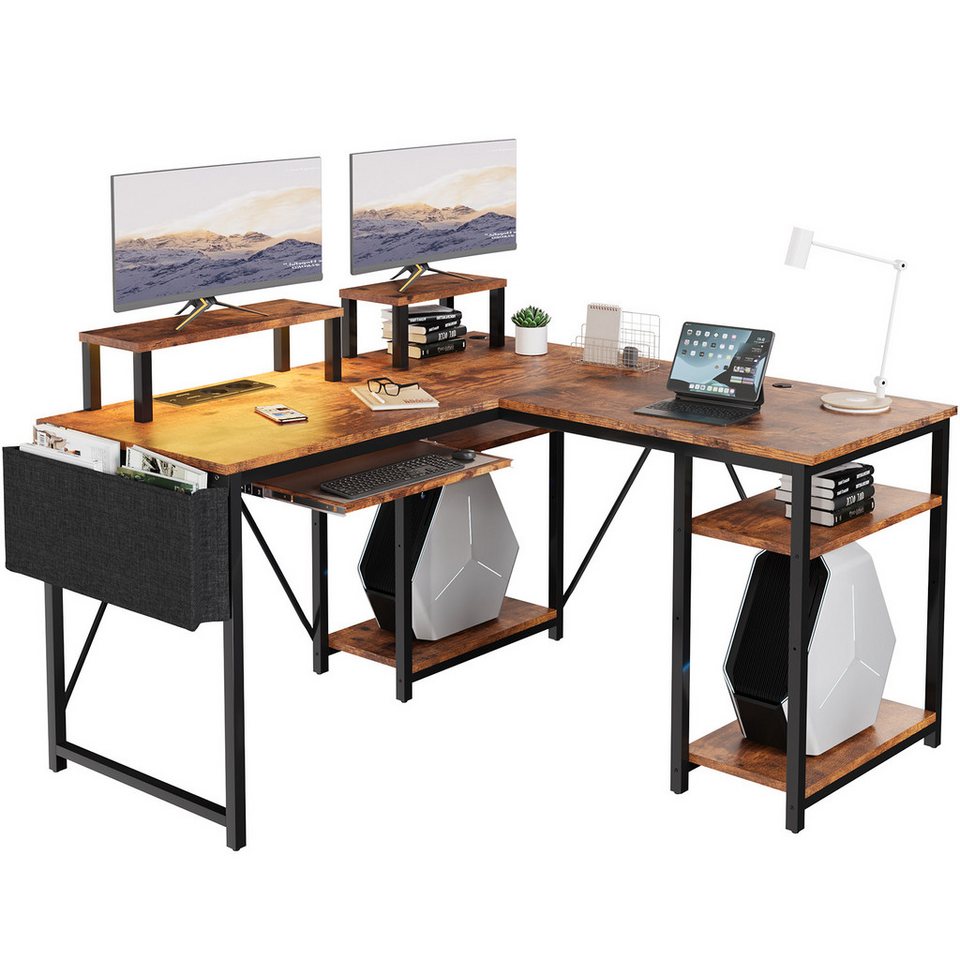 HOMALL Gamingtisch Eckschreibtisch mit LED, Schreibtisch mit ... HOMALL Gamingtisch Eckschreibtisch mit LED, Schreibtisch mit ...