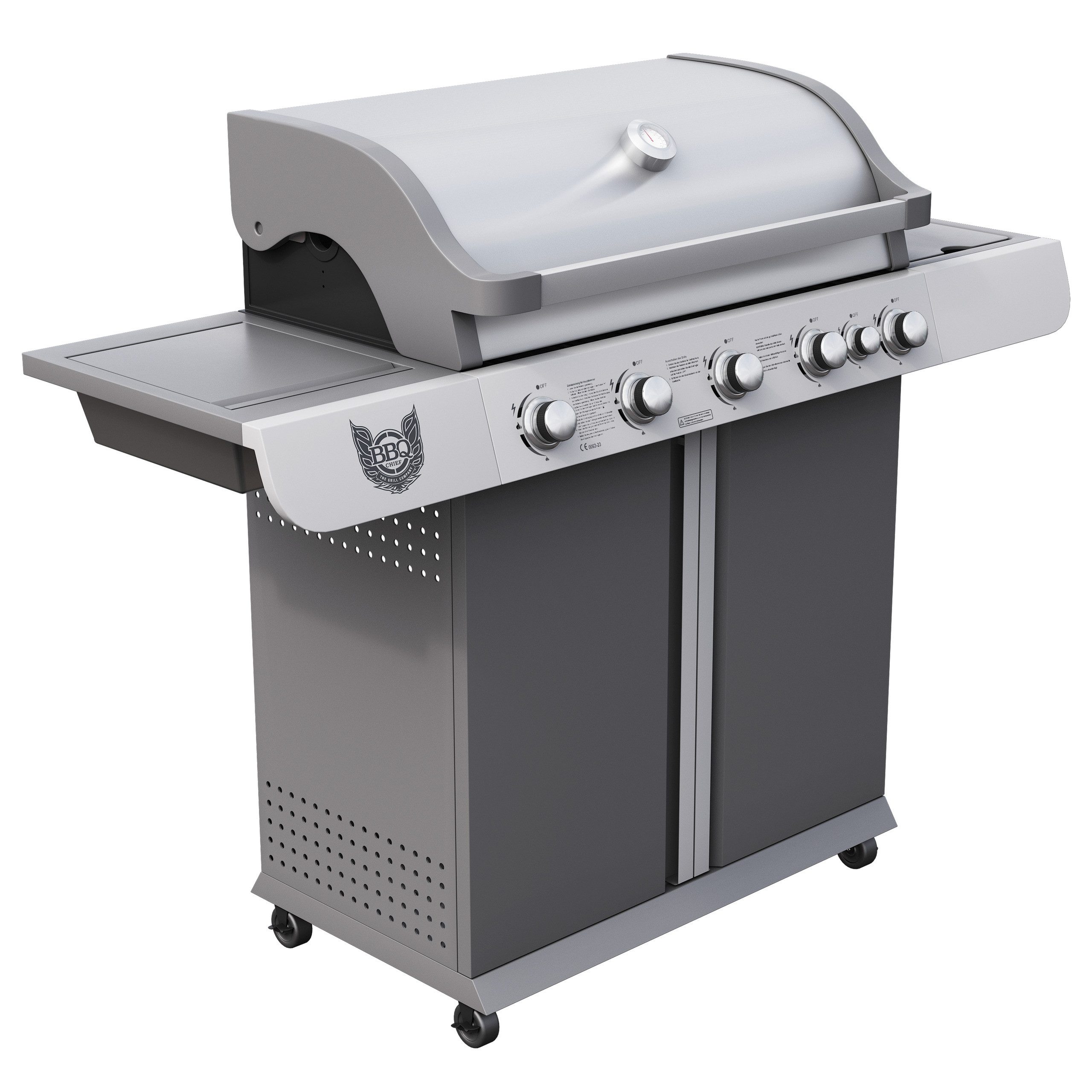 BBQ Chief Gasgrill Vision - 5 Brenner Edelstahl, 15 kW, Seitenbrenner, 2,5 kW, Gussrost, Grill ...