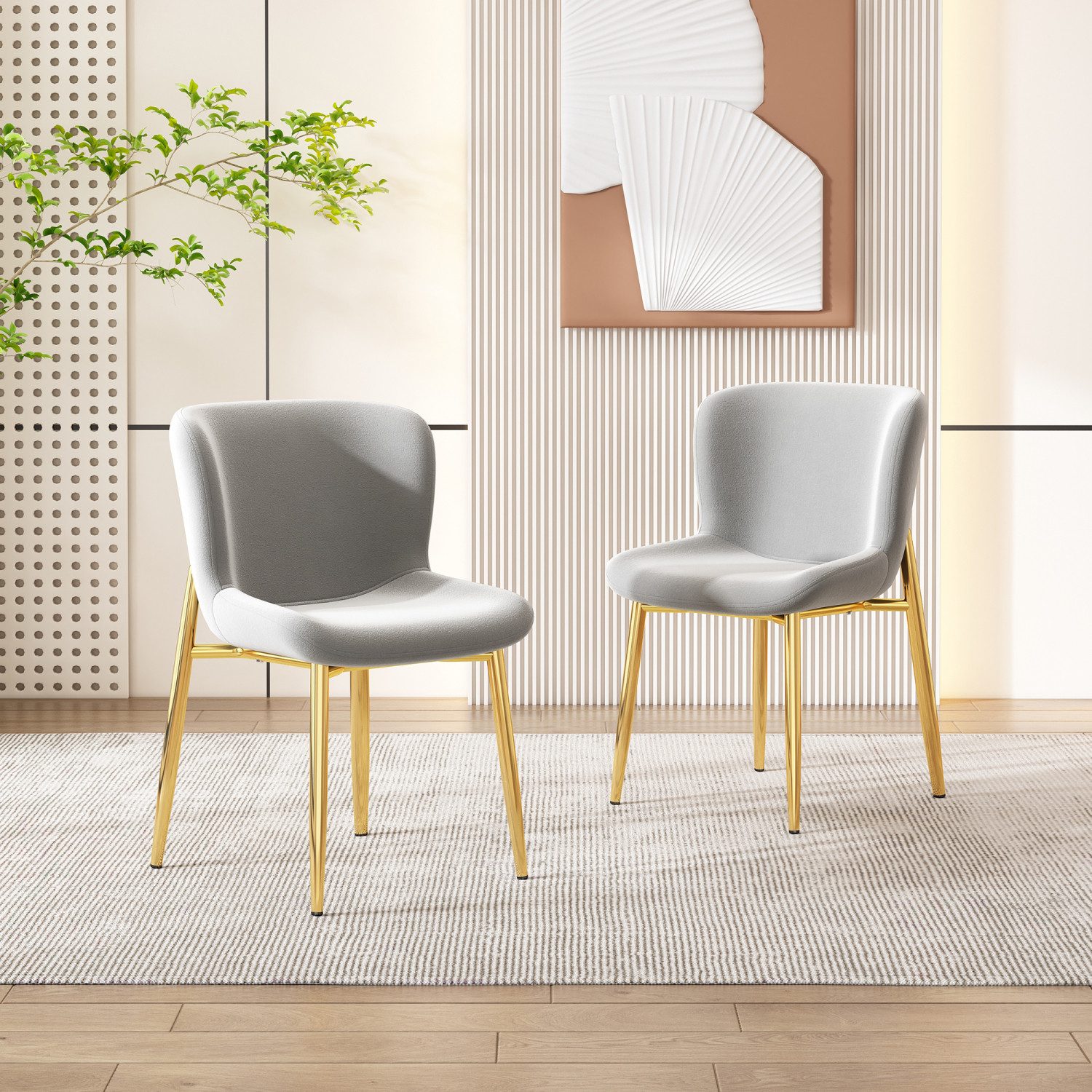 Flieks Esszimmerstuhl (Set, 2 St), 2er Set Polsterstuhl Wohnzimmer Schalenstuhl Samt, goldene ...