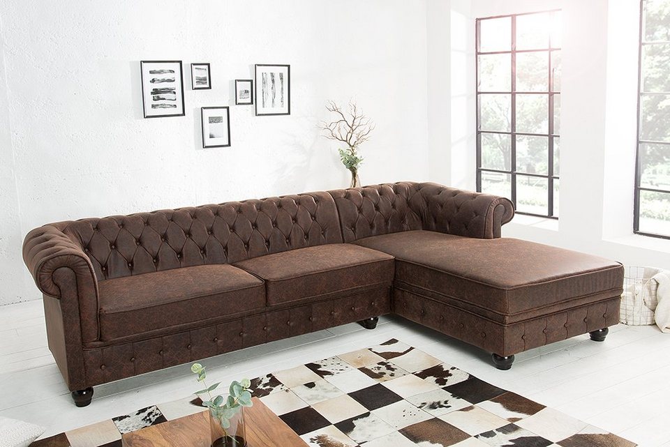 Riess Ambiente Ecksofa Chesterfield 280cm Braun 2 Teile Mit