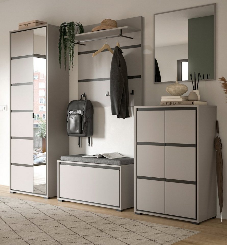 Xonoxhome Garderoben Set Jaru In Grau Mit Schwarz Komplett Set 5