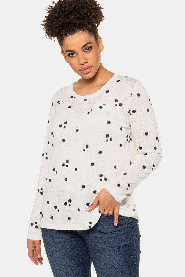 Ulla Popken Rundhalsshirt Shirt Klecksmuster Classic Langarm