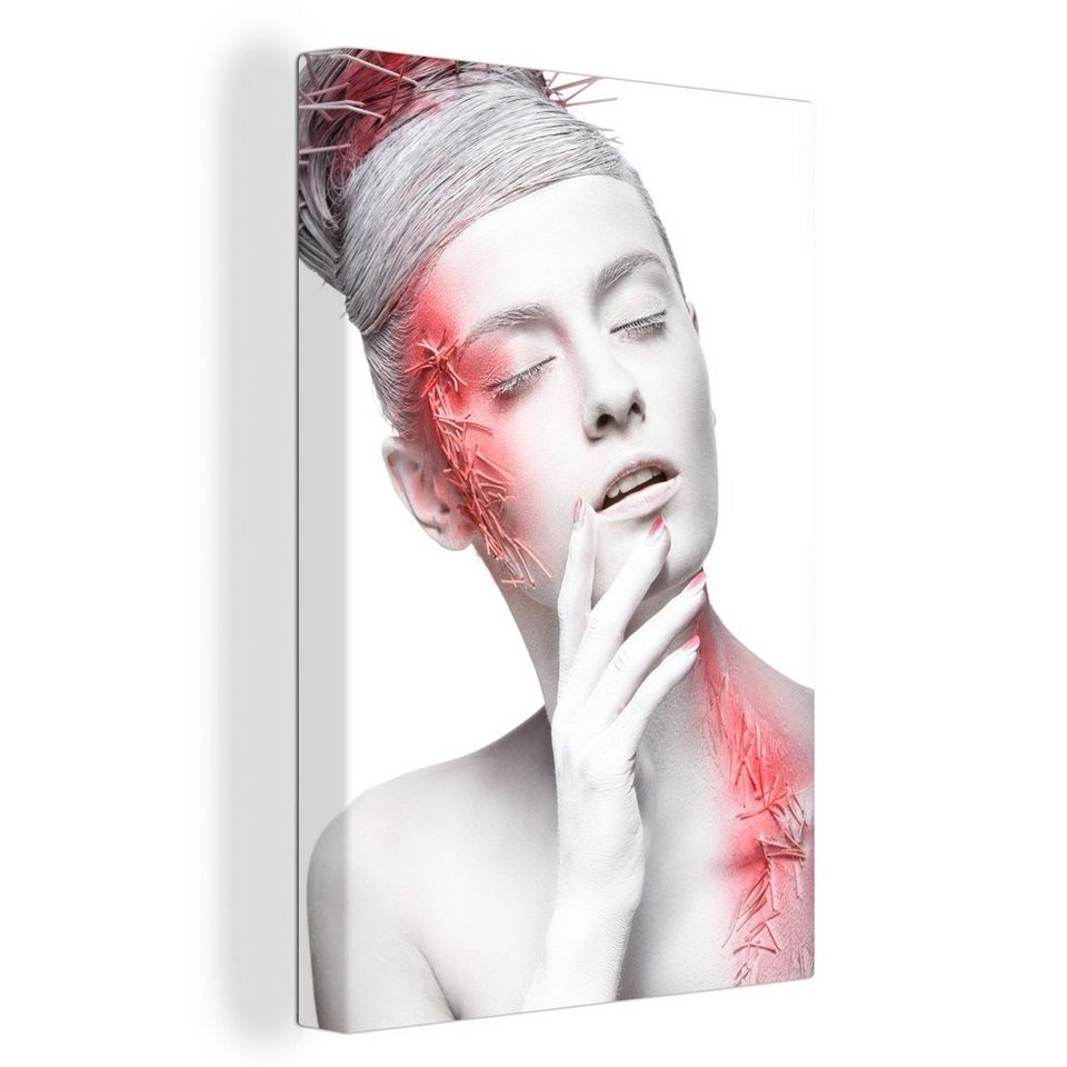 Onemillioncanvasses® Leinwandbild Frau Weiß Rot Kunst 1 St