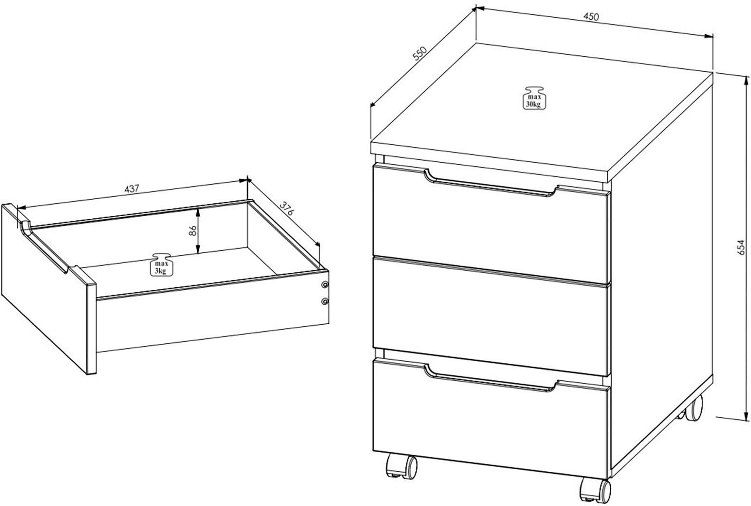 Innostyle Container Memphis Rollcontainer,45x66x55cm (B/H/T) (1-St) 3 ...