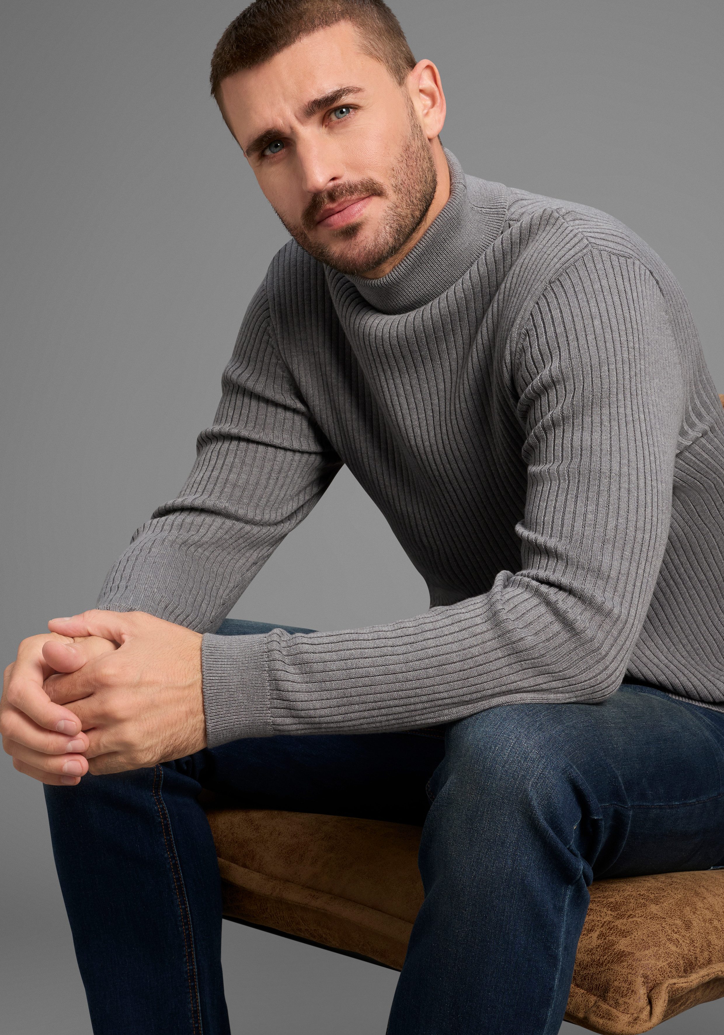 Bruno Banani Rollkragenpullover in Rippenqualität, Rollkragenpulli