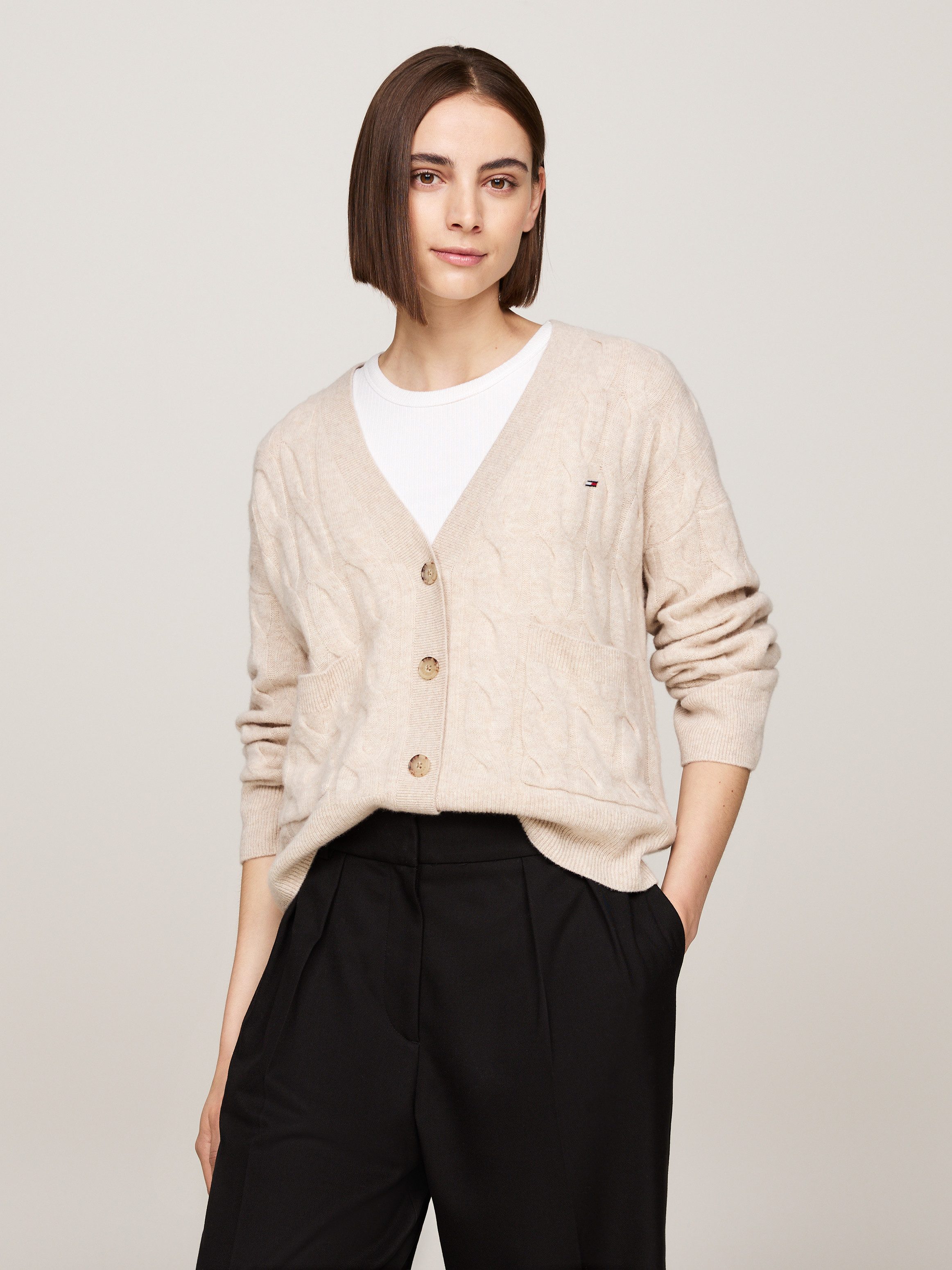 Tommy Hilfiger Strickjacke Soft Wool Cable Cardigan Mit Zopfmuster Aus