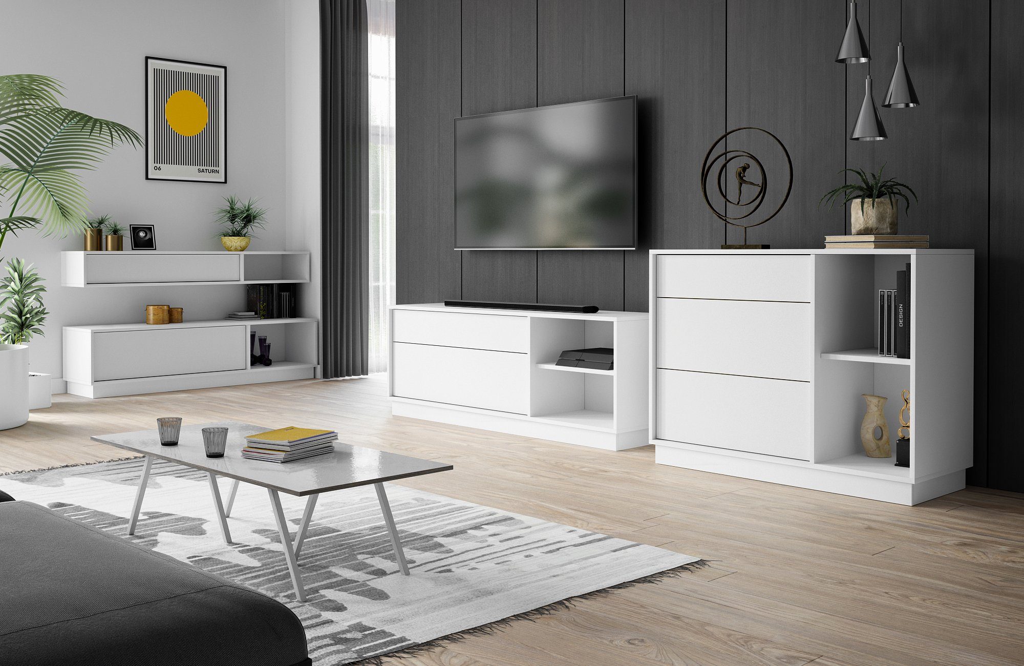 Domando Wohnzimmer Set Wohnzimmerset 2 Cesena In Weiß Matt 4 St