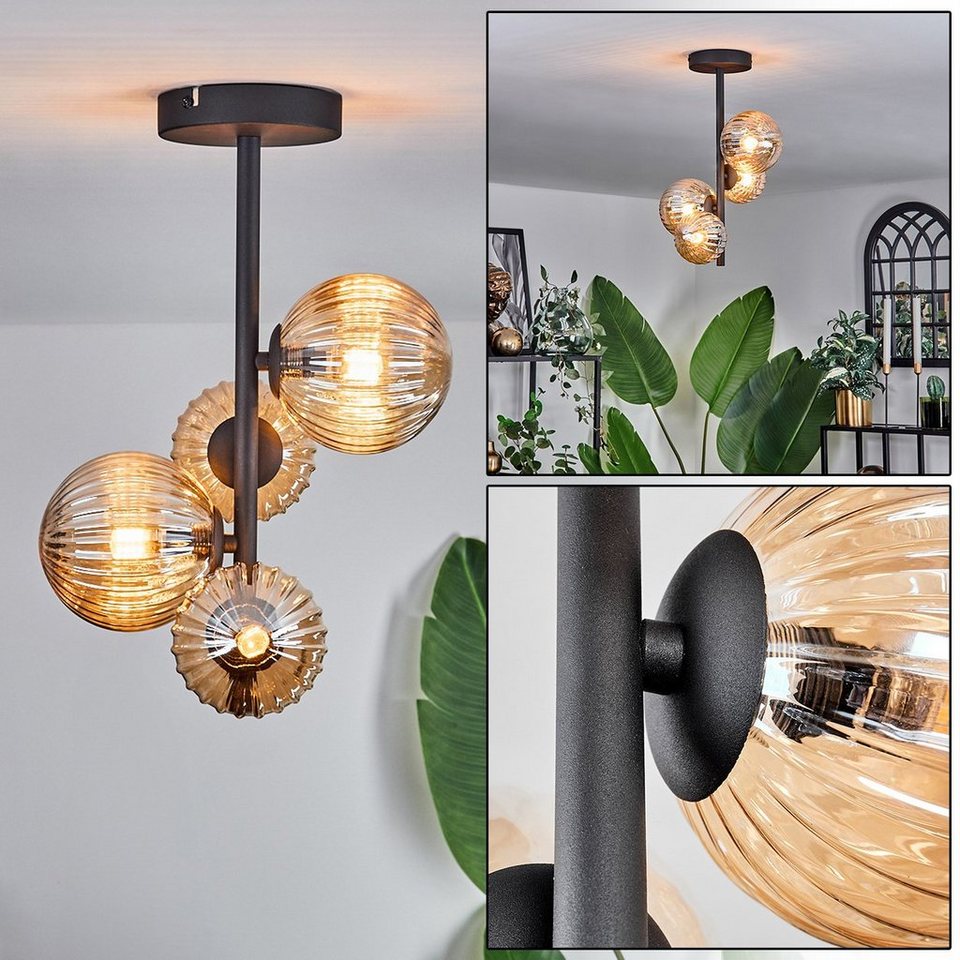 Hofstein Deckenleuchte Deckenlampe Aus Metallriffelglas In Schwarz