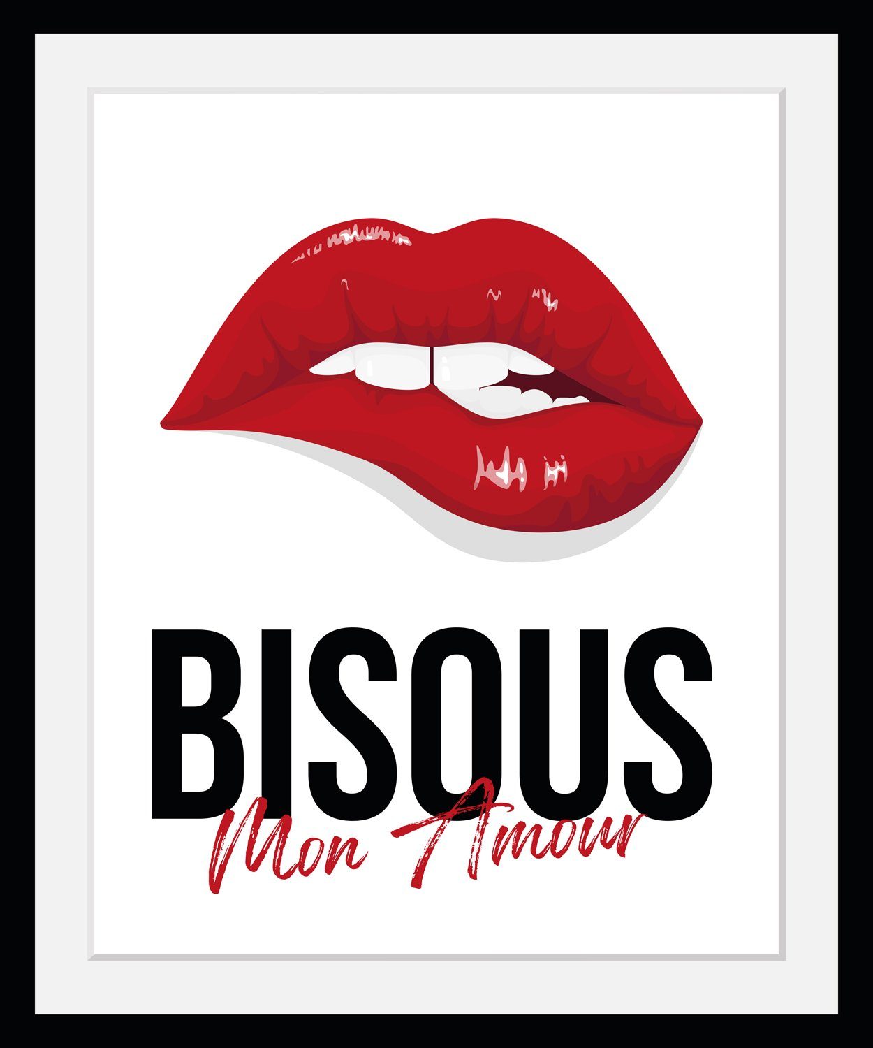 queence Bild mit Rahmen Bisous Mon Amour - Lippen - Gerahmter Digitaldruck - Wandbild, Bisous ...