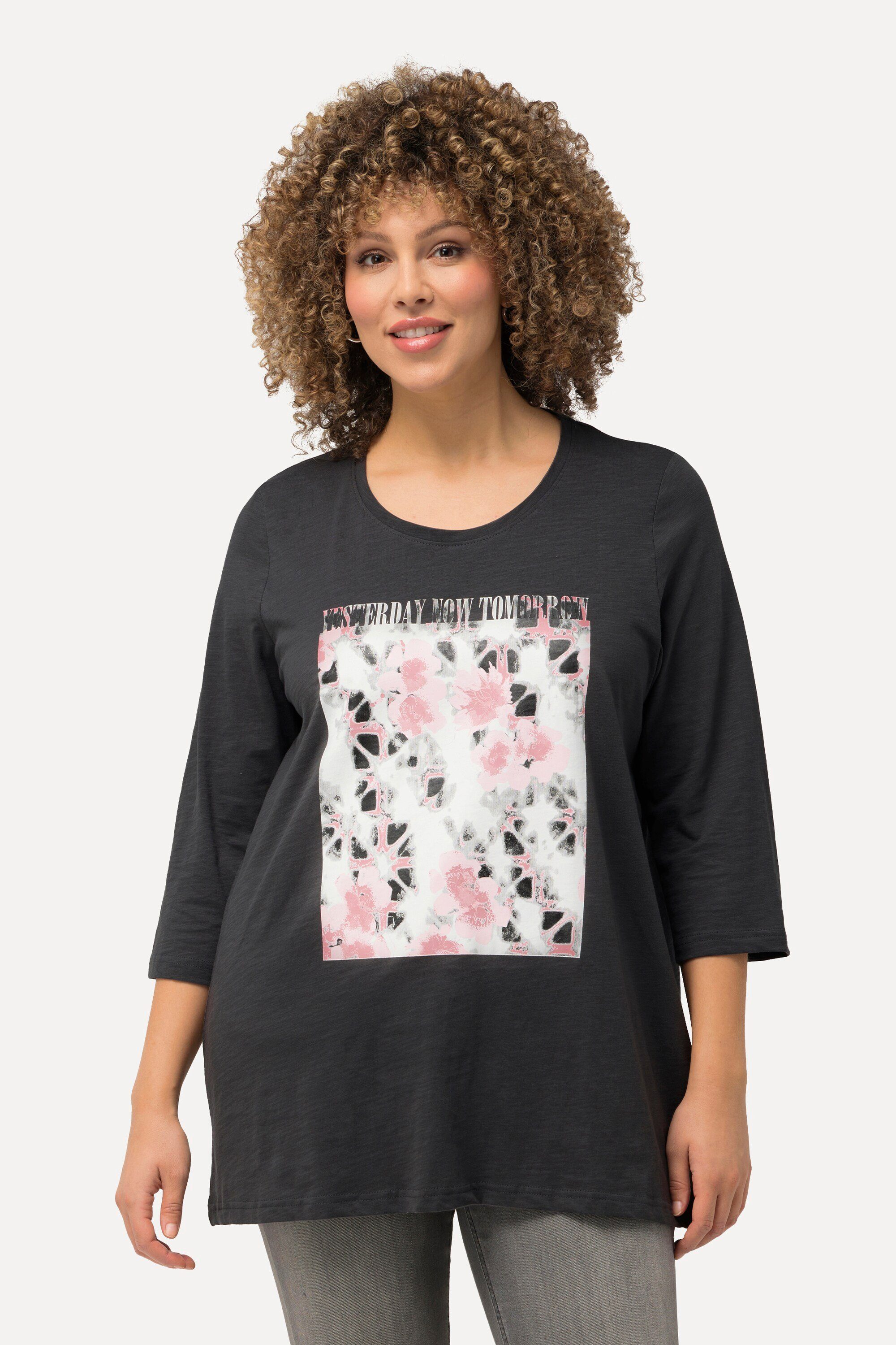 Ulla Popken Rundhalsshirt Shirt Blumen A Linie Rundhals 34 Arm