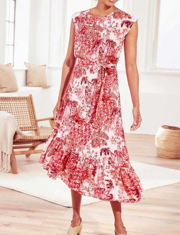 Heine Druckkleid Linea Tesini Damen Designer Volant Druckkleid Ecru