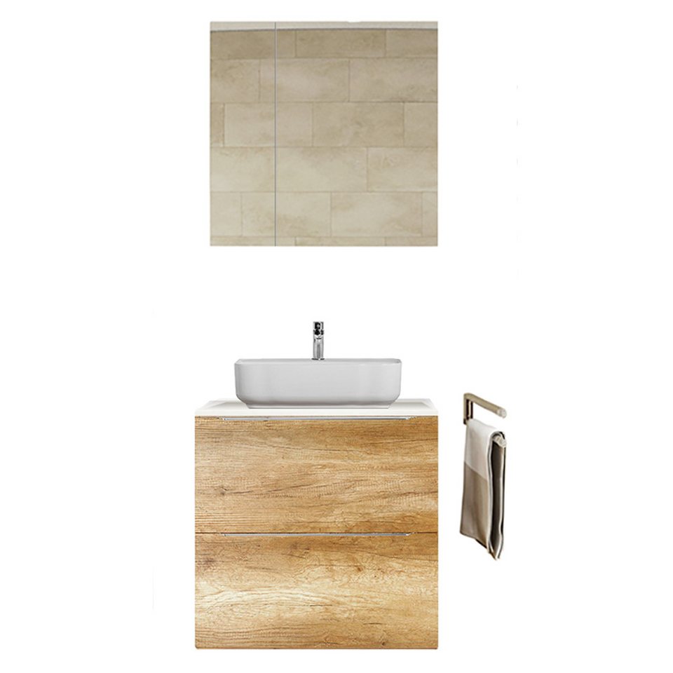 Lomadox Badmöbel Set Amarillo 147 Oak Spar Set 2 St Spiegelschrank