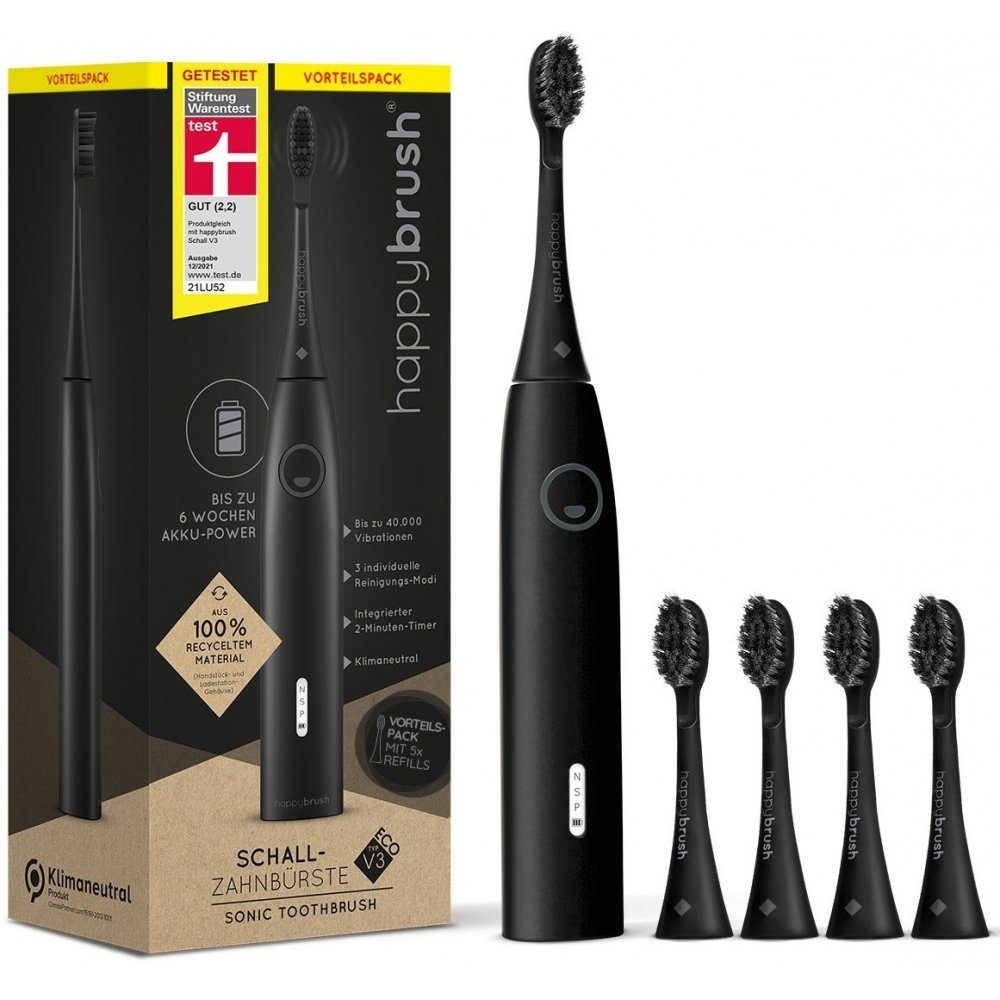 happybrush Schallzahnbürste ECO VIBE 3 Starterkit - Elektrische Zahnbürste - schwarz, Inkl. 4 ...