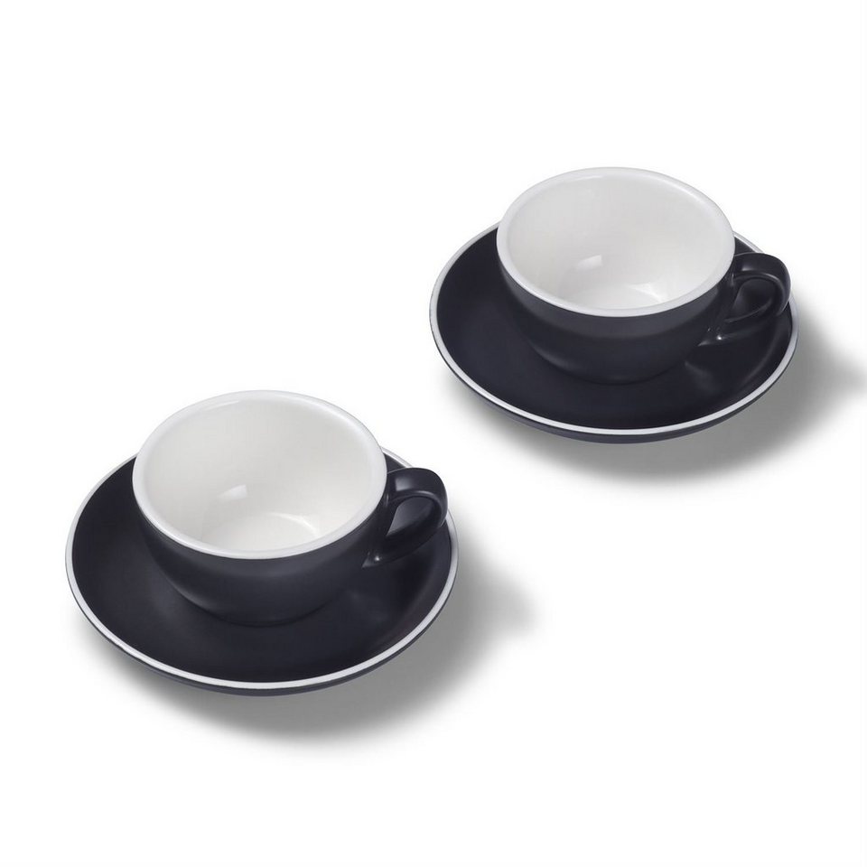 Cappuccinotasse 2er Cappuccinotassen Set Schwarz Matt 200 Ml Mit
