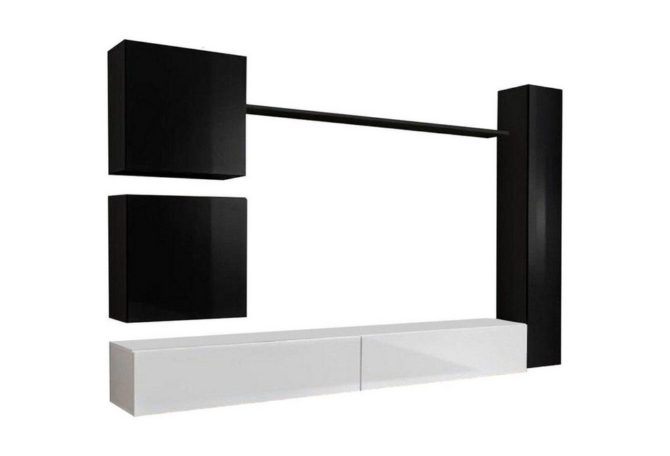 Jvmoebel Wohnzimmer Set Schwarz Wohnwand Designer Wandschrank Tv