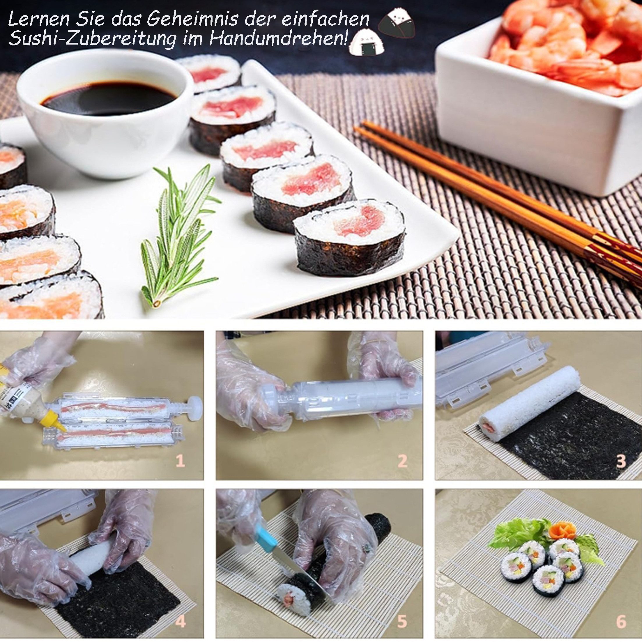 KINSI Sushi-Roller Sushi-Maker Set komplett mit Bambusmatte,Sushi ...