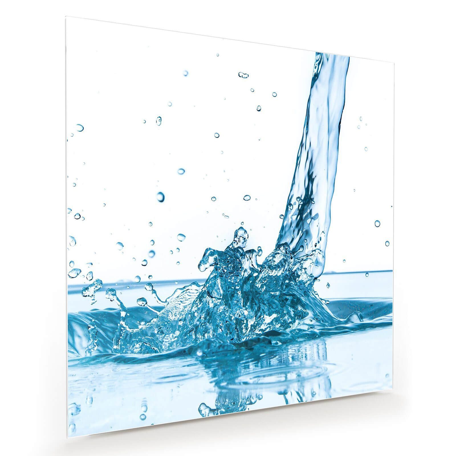 Primedeco Glasbild Wandbild Quadratisch Spritzendes Wasser Mit
