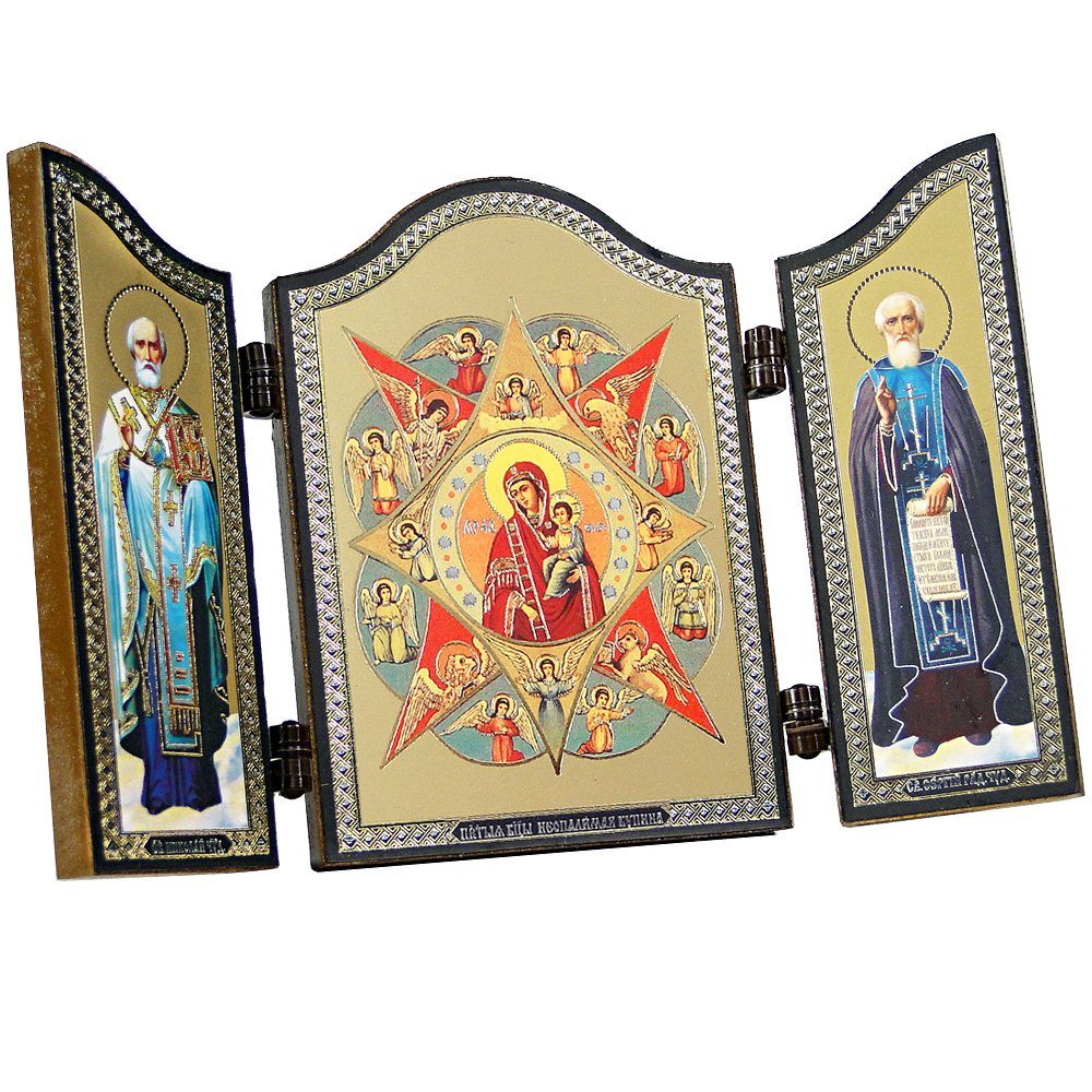 NKlaus Holzbild 1417 Gm Vom Unverbrennbaren Dornbusch Ikone Tripty, Triptychon